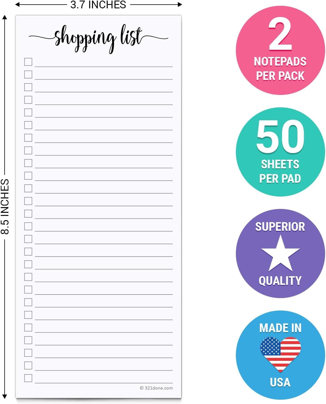TRAHOO-2-Pack Slim Shopping List Notepad, Made in USA - 3.7x8.5 ...