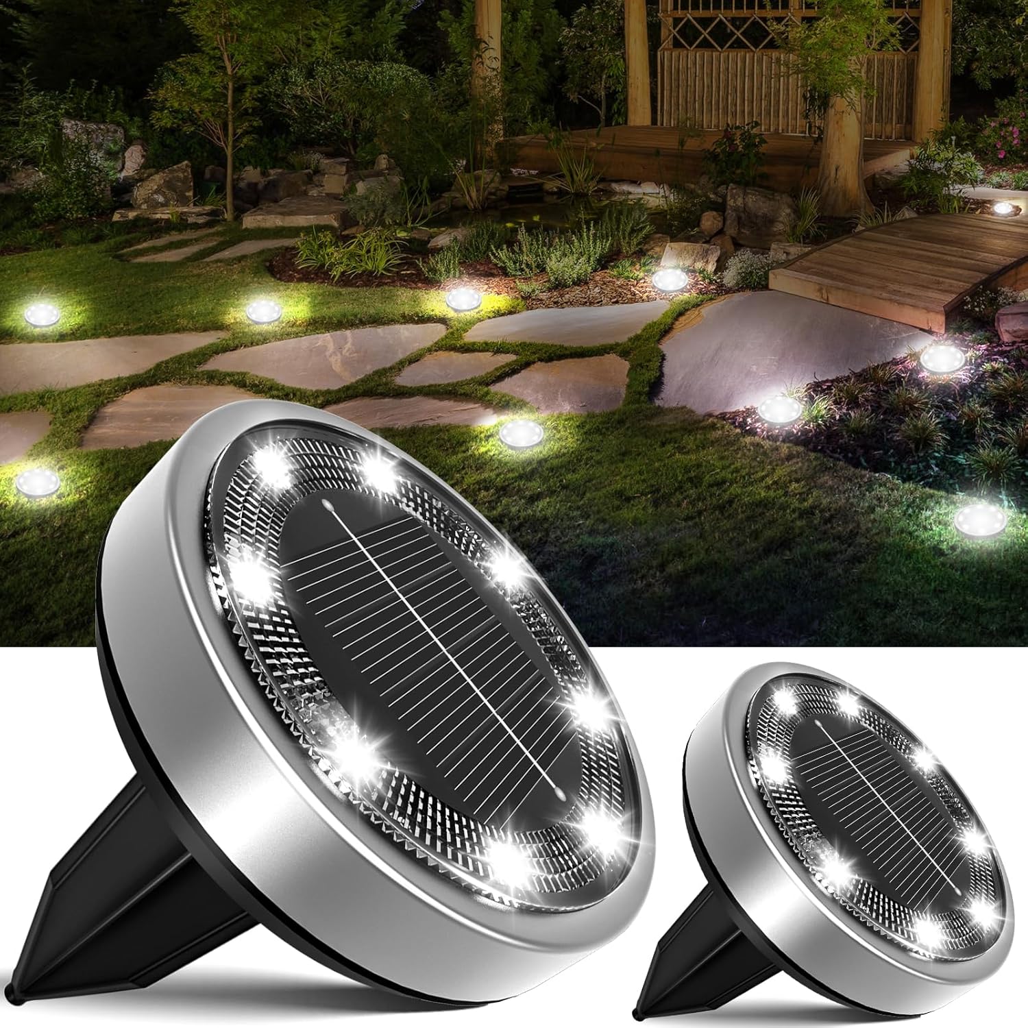 TRAHOO-2 Pack Solar Ground Lights Outdoor, 8 LED Solar Lights Outdoor ...