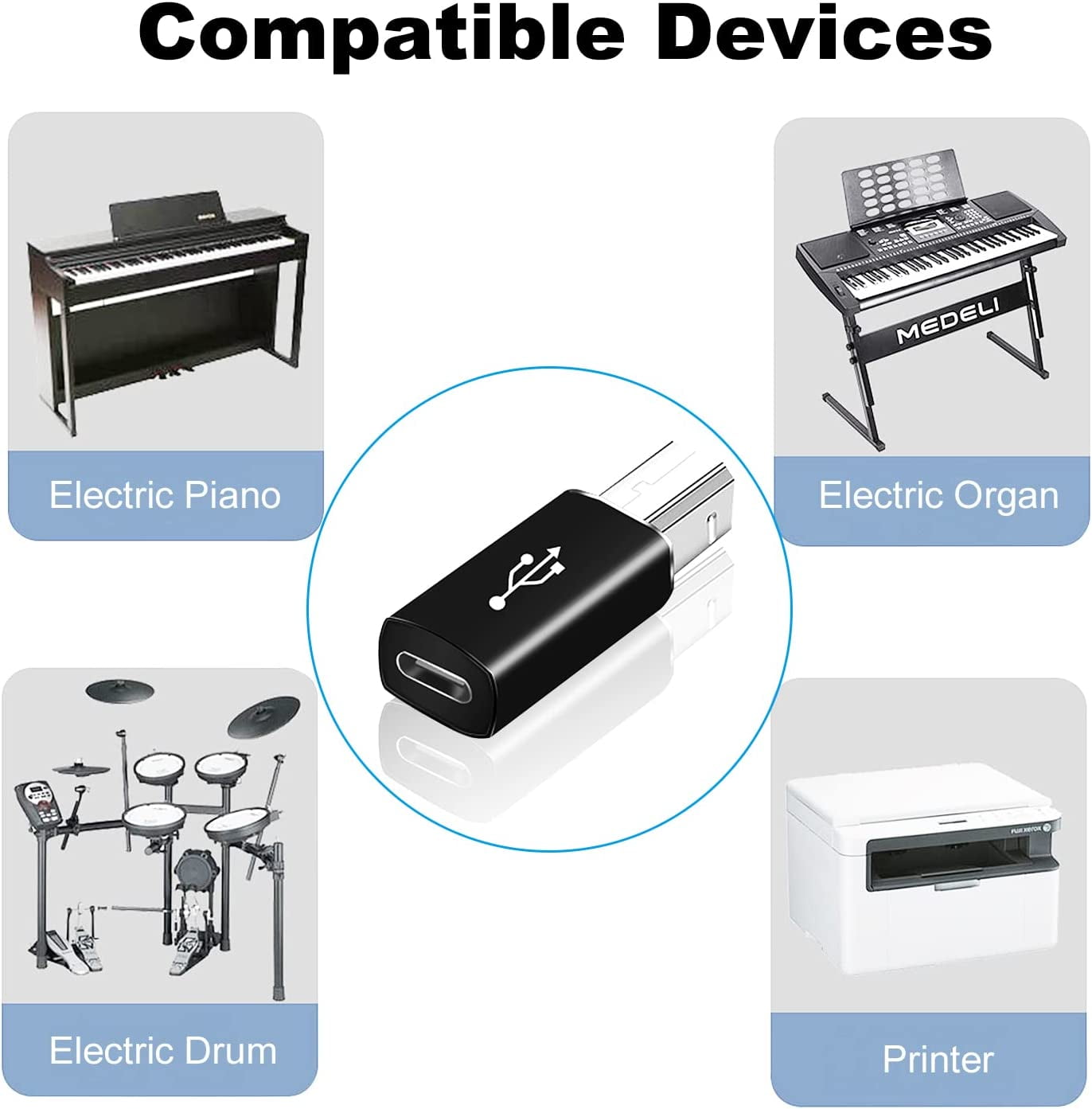 TRAHOO-2 Pack USB B to USB C Adapter, Type C Female to MIDI Converter ...