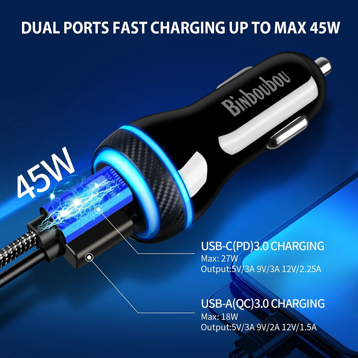 TRAHOO-2-Pack USB C Super Fast Car Charger,45W Type C Car Fast Charging ...