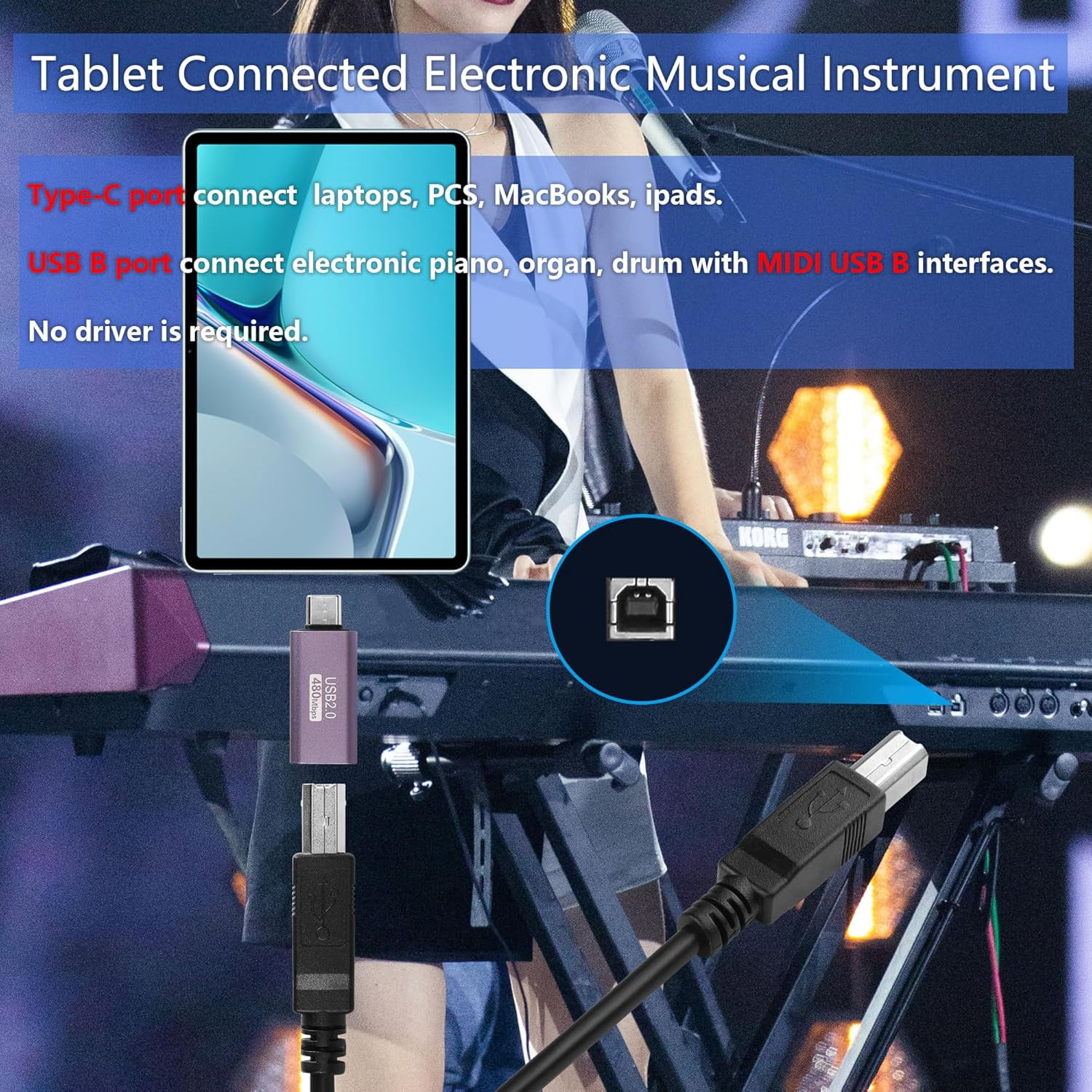 TRAHOO-2 Pack USB C to USB B Adapter Type C to MIDI Convert Connector ...