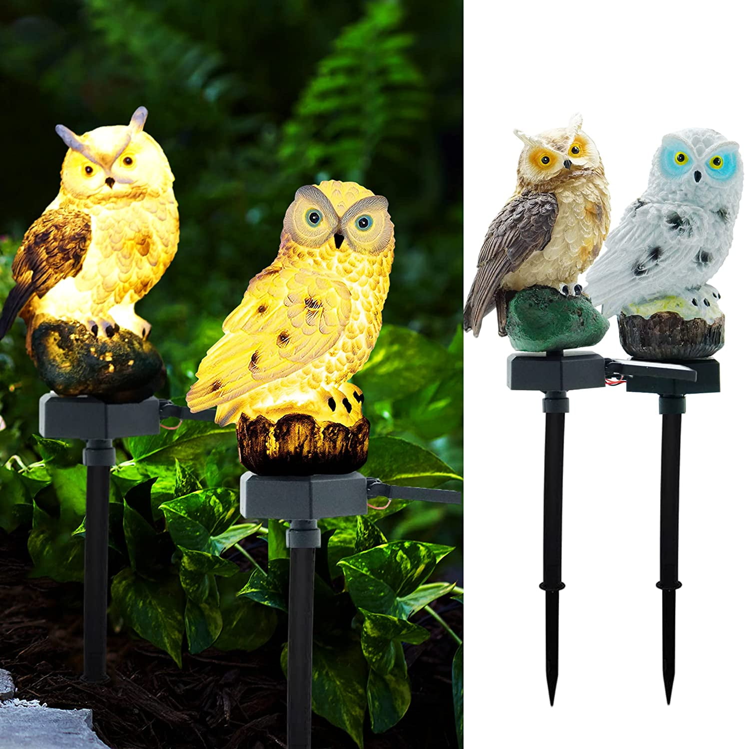 TRAHOO-2 Packs Owl Solar Lights Outdoor Figurine Lights Owl Decor Solar ...