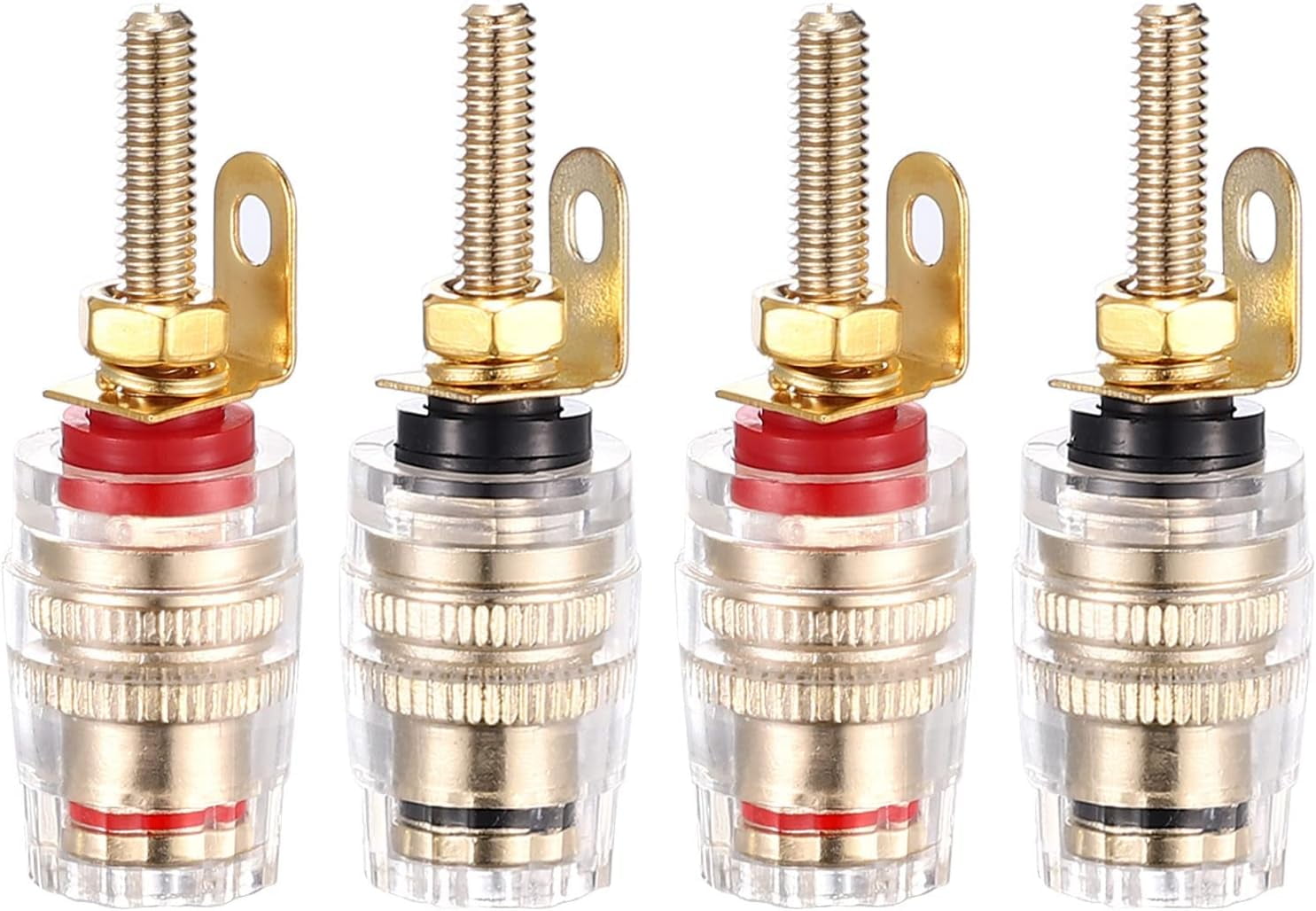 TRAHOO-2 Pairs Mini Gold Plated Insulated 5-Way Binding Post Banana Plugs 4mm, 24K Gold Plated ...