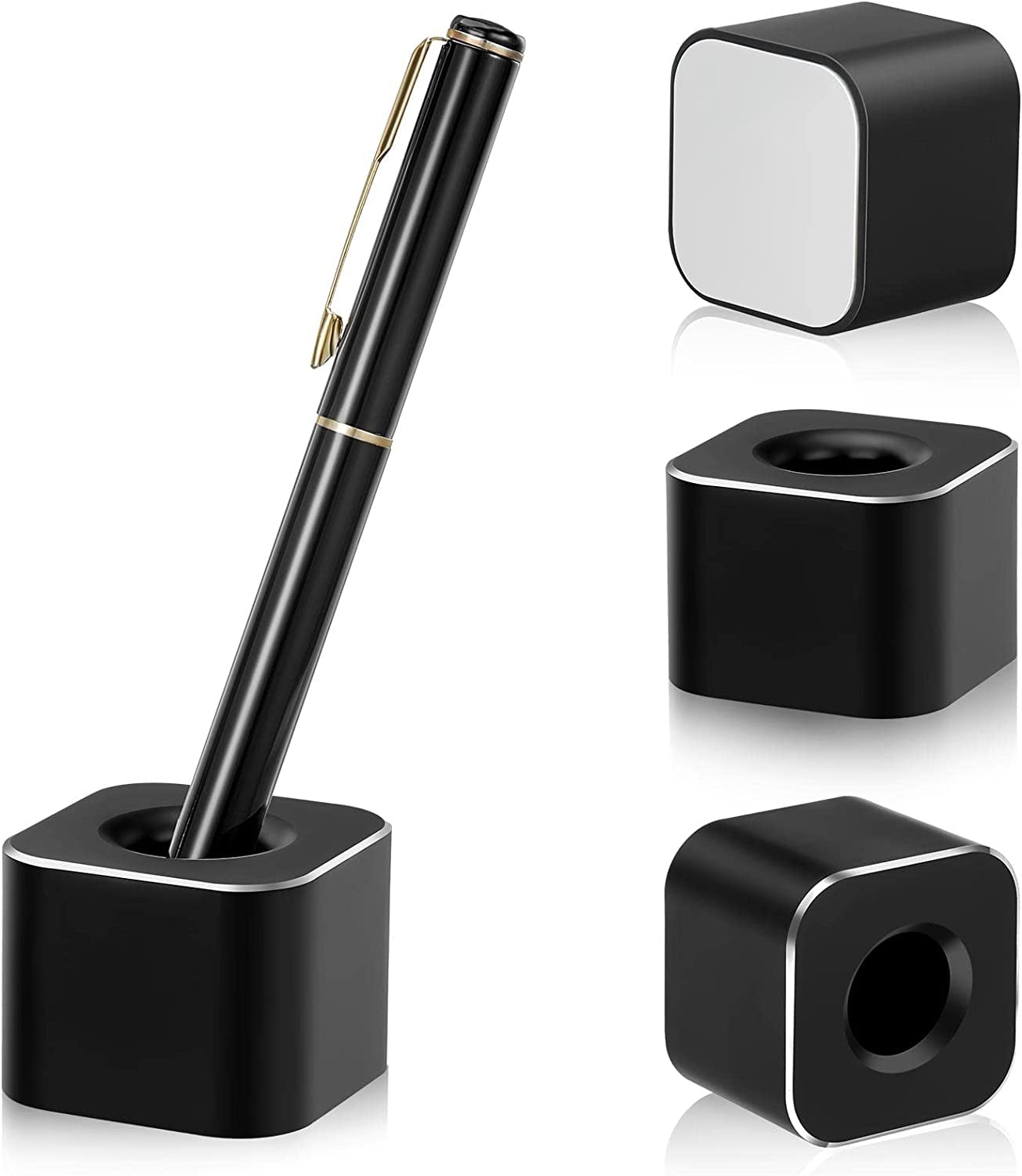 TRAHOO-2 Pieces Metal Pen Stand Square Pen Holder Base Aluminum Student ...