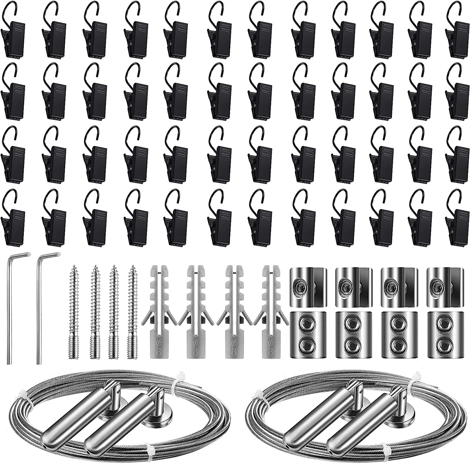 TRAHOO-2 Set 196 Inch/ 5 m Wire Curtain Rod Room Divider Wire Curtain ...