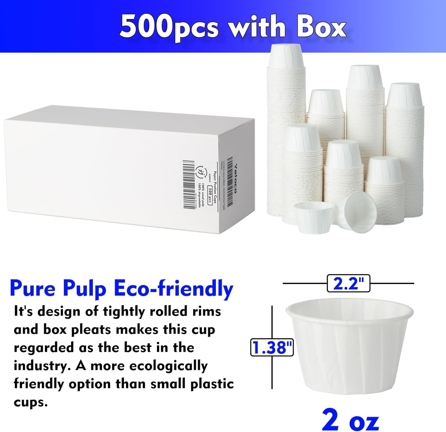 TRAHOO-2 oz [500pcs] Treated Paper Souffle Portion Cups for Medicine ...