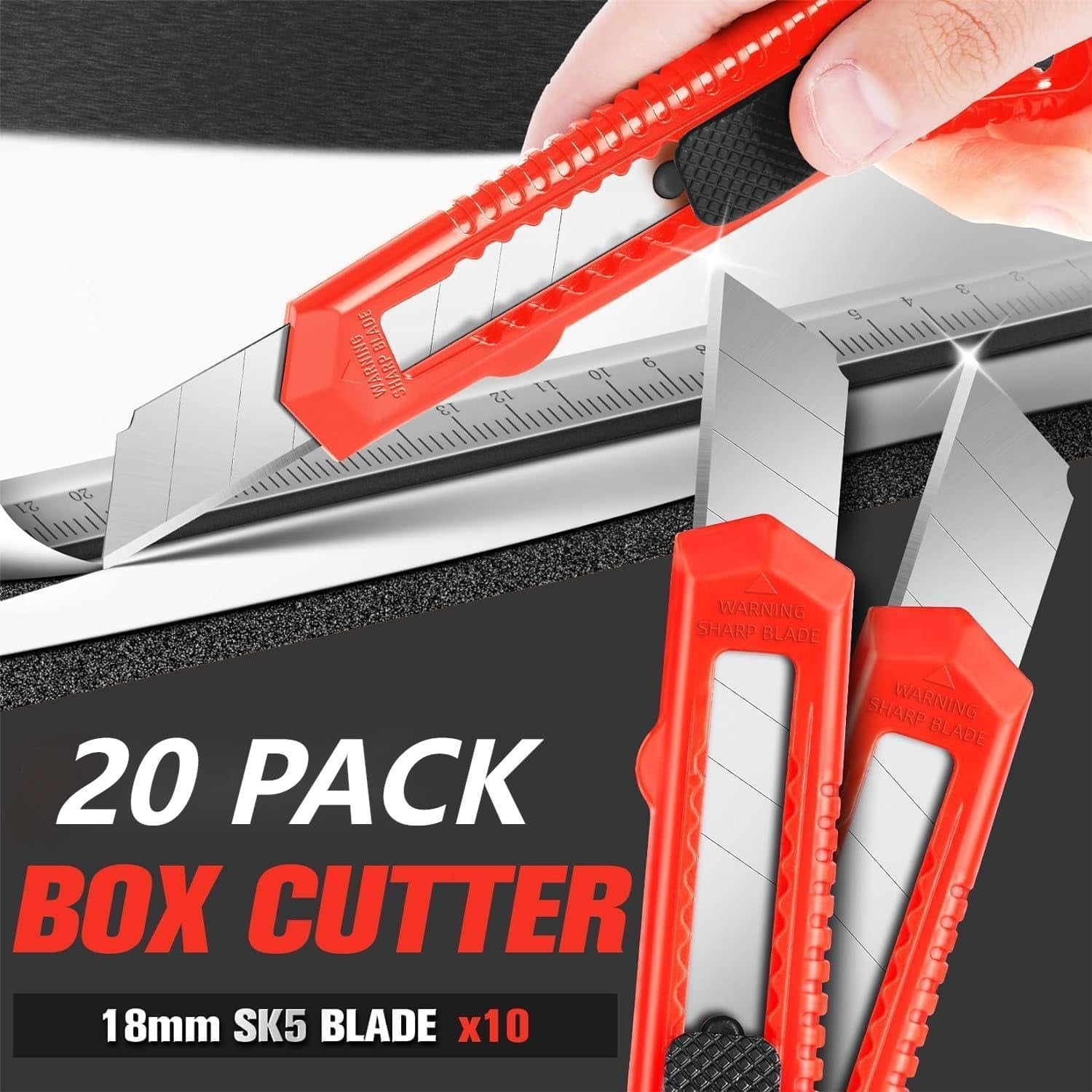 TRAHOO-20 Pack Utility Knife, Box Cutter Retractable, Box Knife for ...