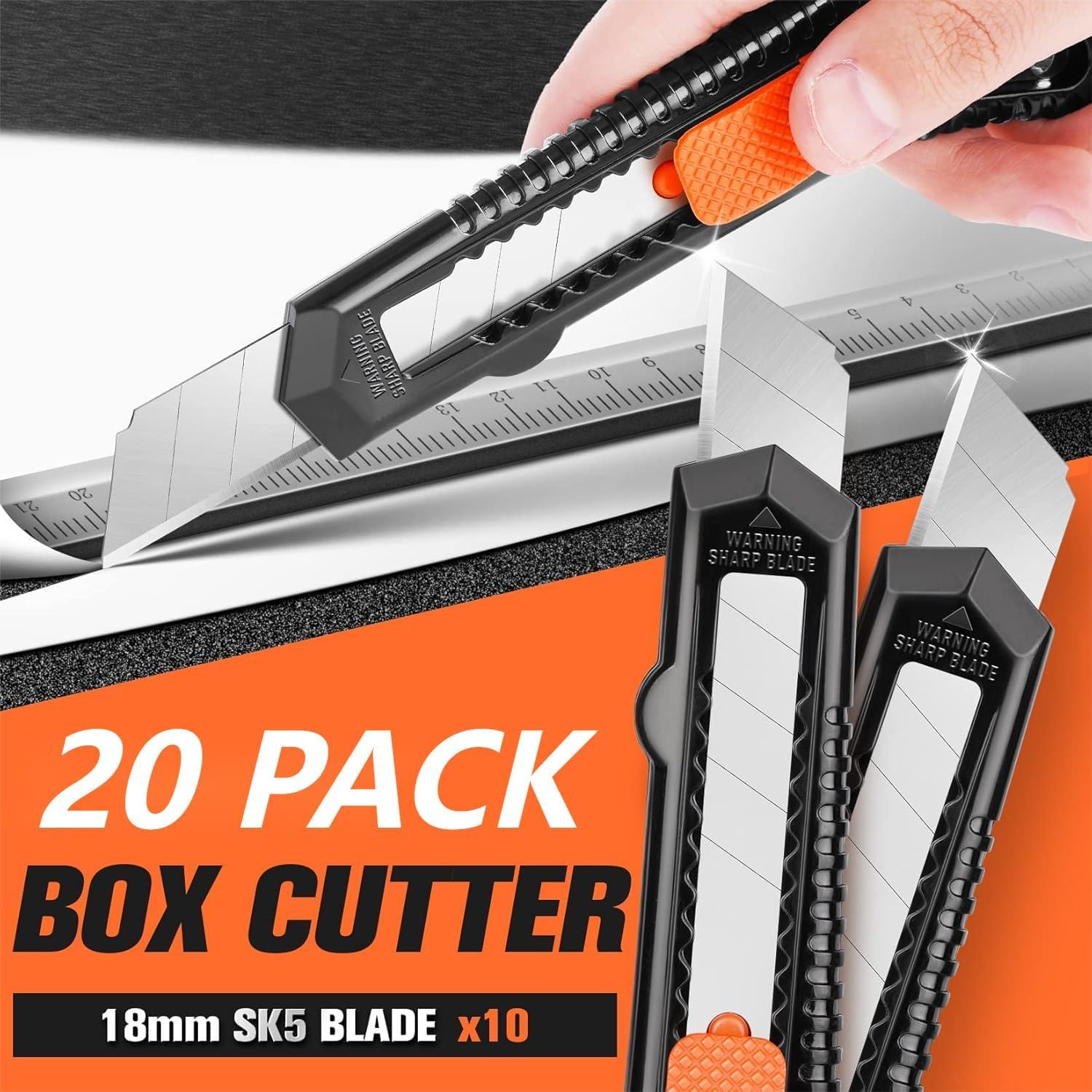 TRAHOO-20 Pack Utility Knife, Box Cutter Retractable, Box Knife for ...
