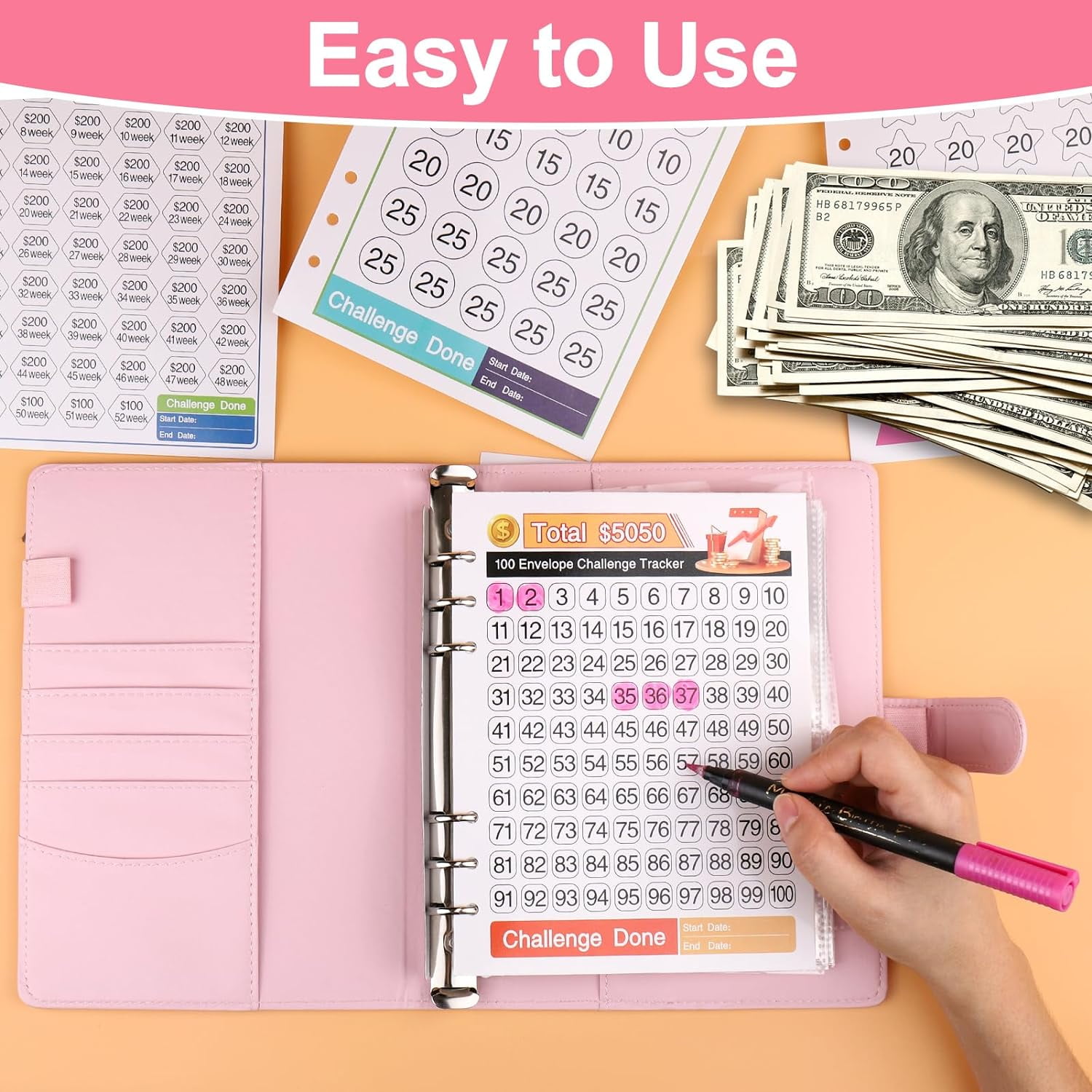 TRAHOO-20 Sheets 100 Envelopes Money Saving Challenge Binder Trackers ...