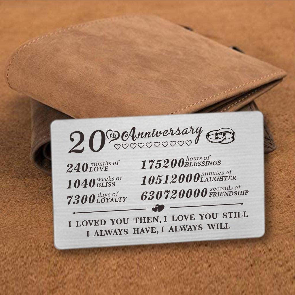 TRAHOO-20 Year 20th Wedding Anniversary Card Gifts Engraved Wallet Inserts Decorations for Men ...