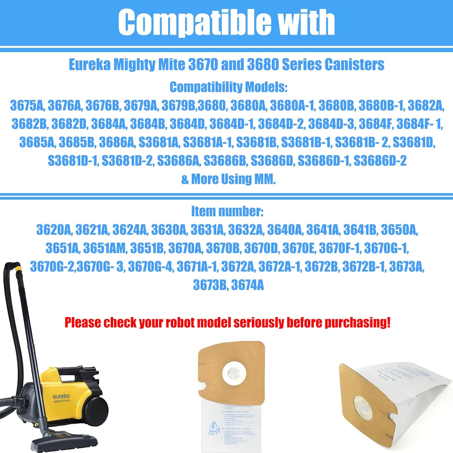 TRAHOO-20 pack 3670 & 3680 MM Micro Filtration Vacuum Bags for Eureka Style MM Eureka Mighty ...