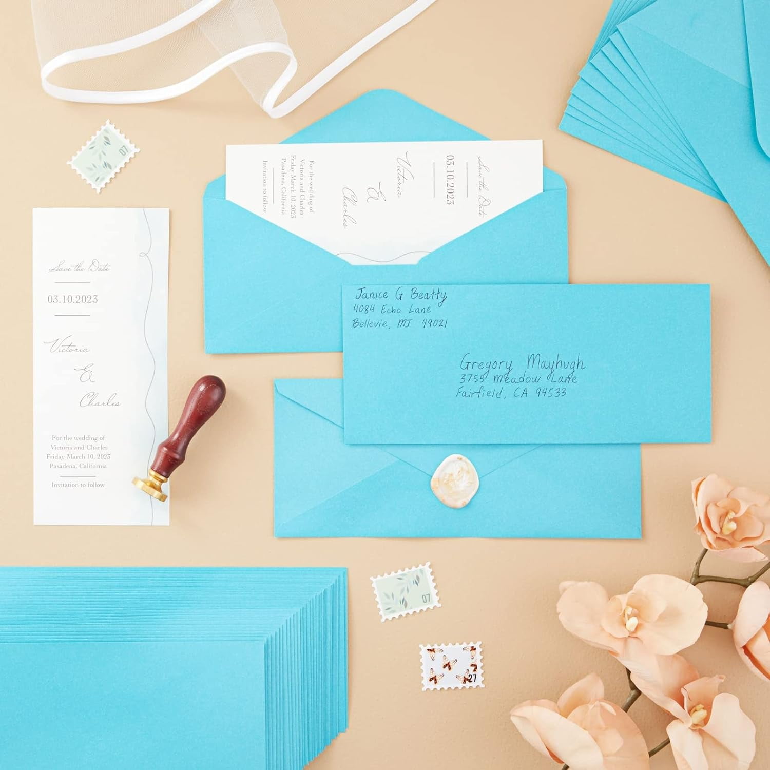 TRAHOO-200 Pack #10 Blue Colored Envelopes Bulk - Gummed Seal Letter ...