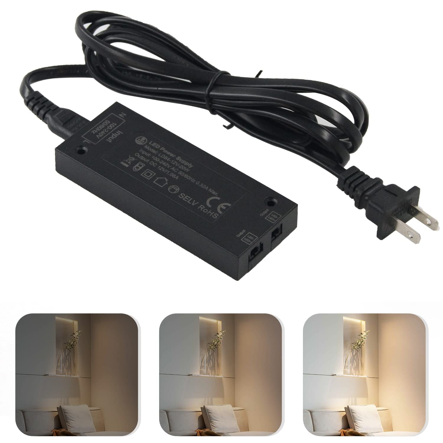 TRAHOO-20W LED Power Supply 12V AC 100-240V to DC 12V Low Voltage Led ...