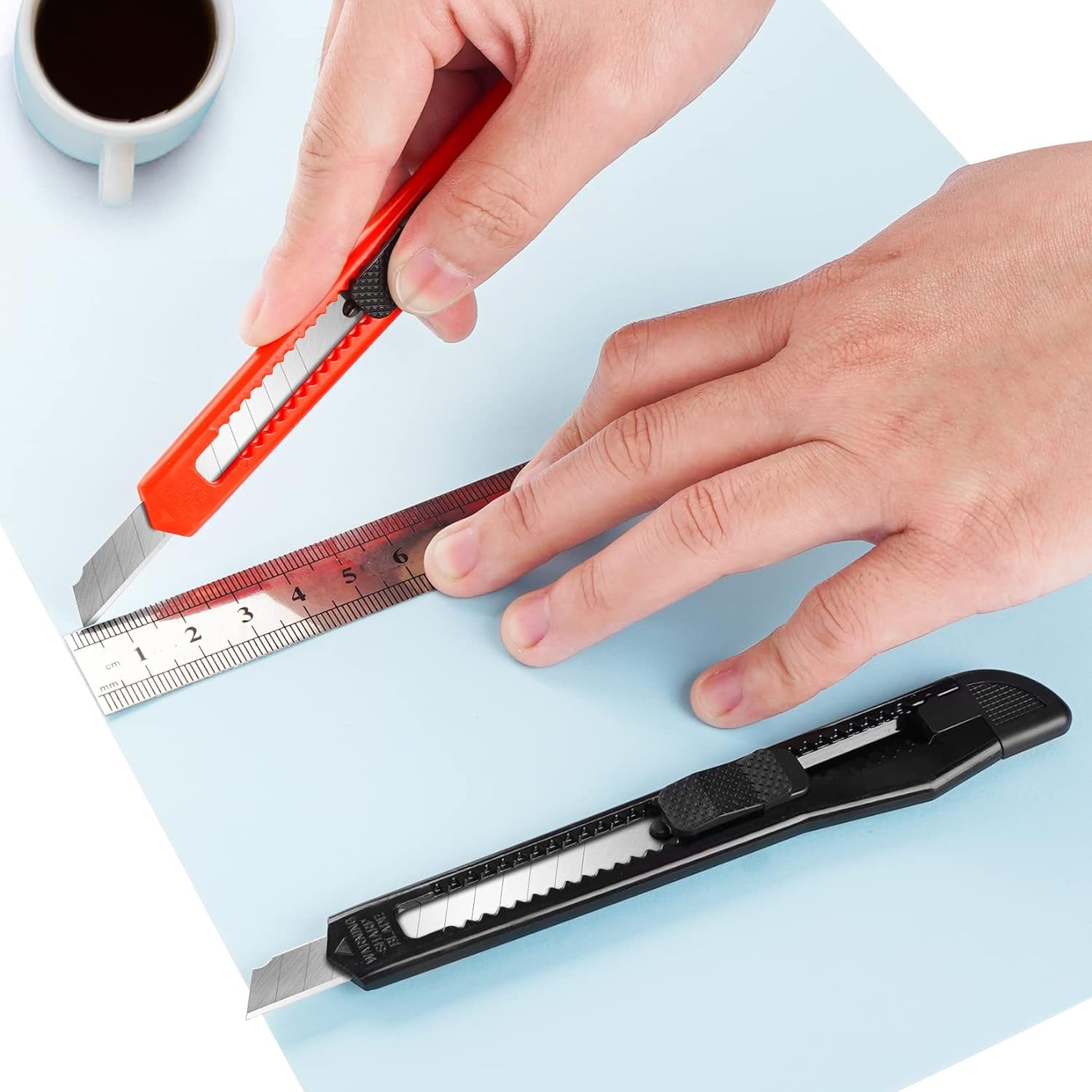 TRAHOO-24 Pack Box Cutters, 9mm Razor Knife, Push-Sliding Button, Box ...