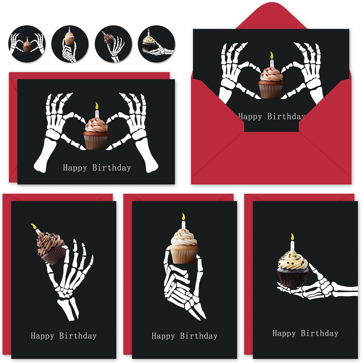 TRAHOO-24 Pack Halloween Happy Birthday Cards with Envelopes & Stickers ...