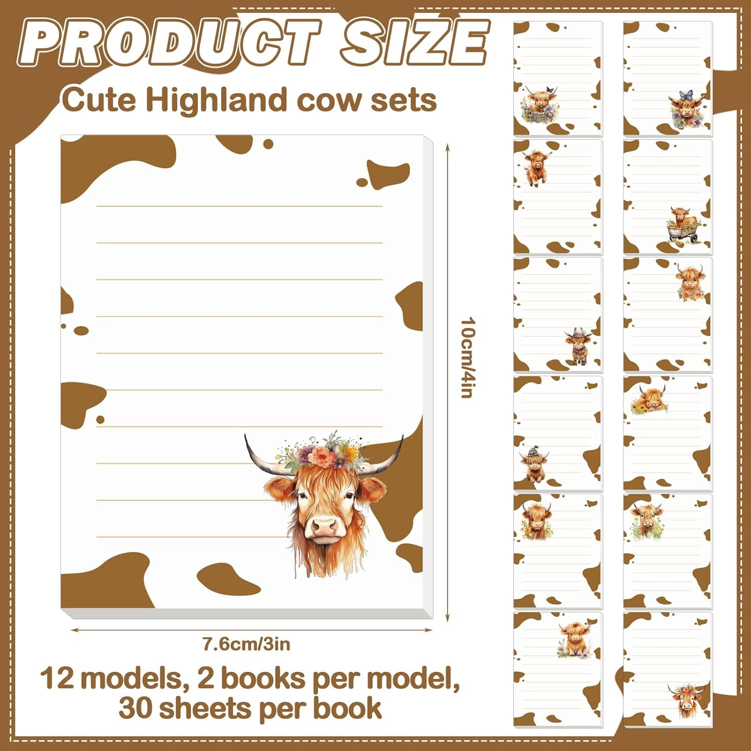 TRAHOO-24 Pads 1440 Sheets Highland Cow Sticky Notes Sticky Memo Pads ...
