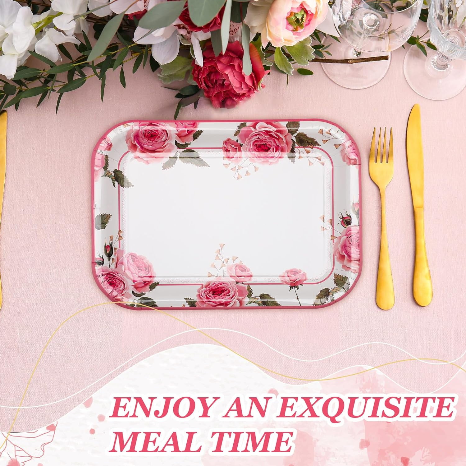 TRAHOO-24 Pcs Floral Paper Plates Tea Party Disposable Serving Tray ...