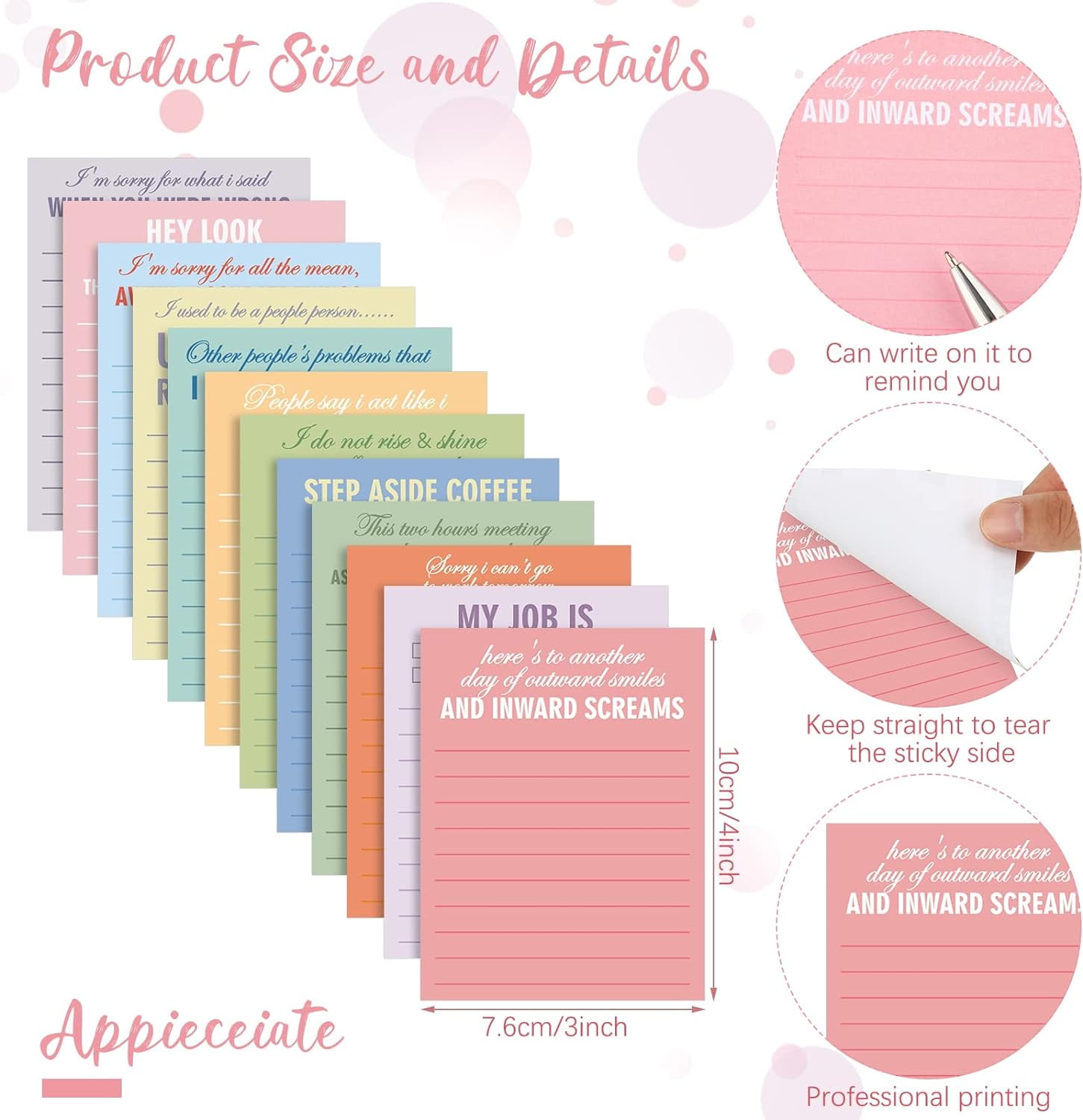 TRAHOO-24 Pcs Sarcastic Notepads with Sayings Pens Funny Sticky Notes ...