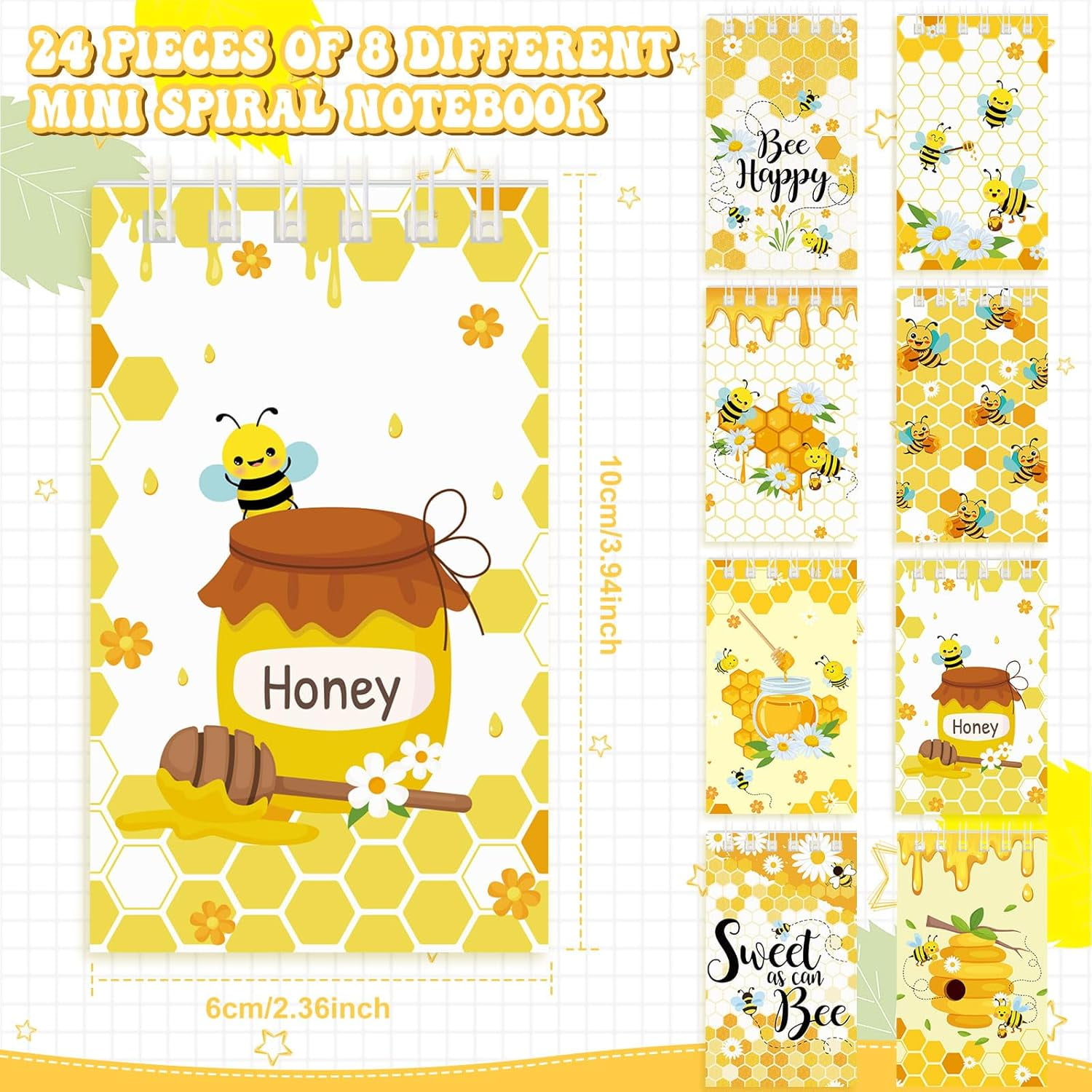 TRAHOO-24 Pieces Mini Bee Themed Notebook Bee Party Favors Honeybee ...