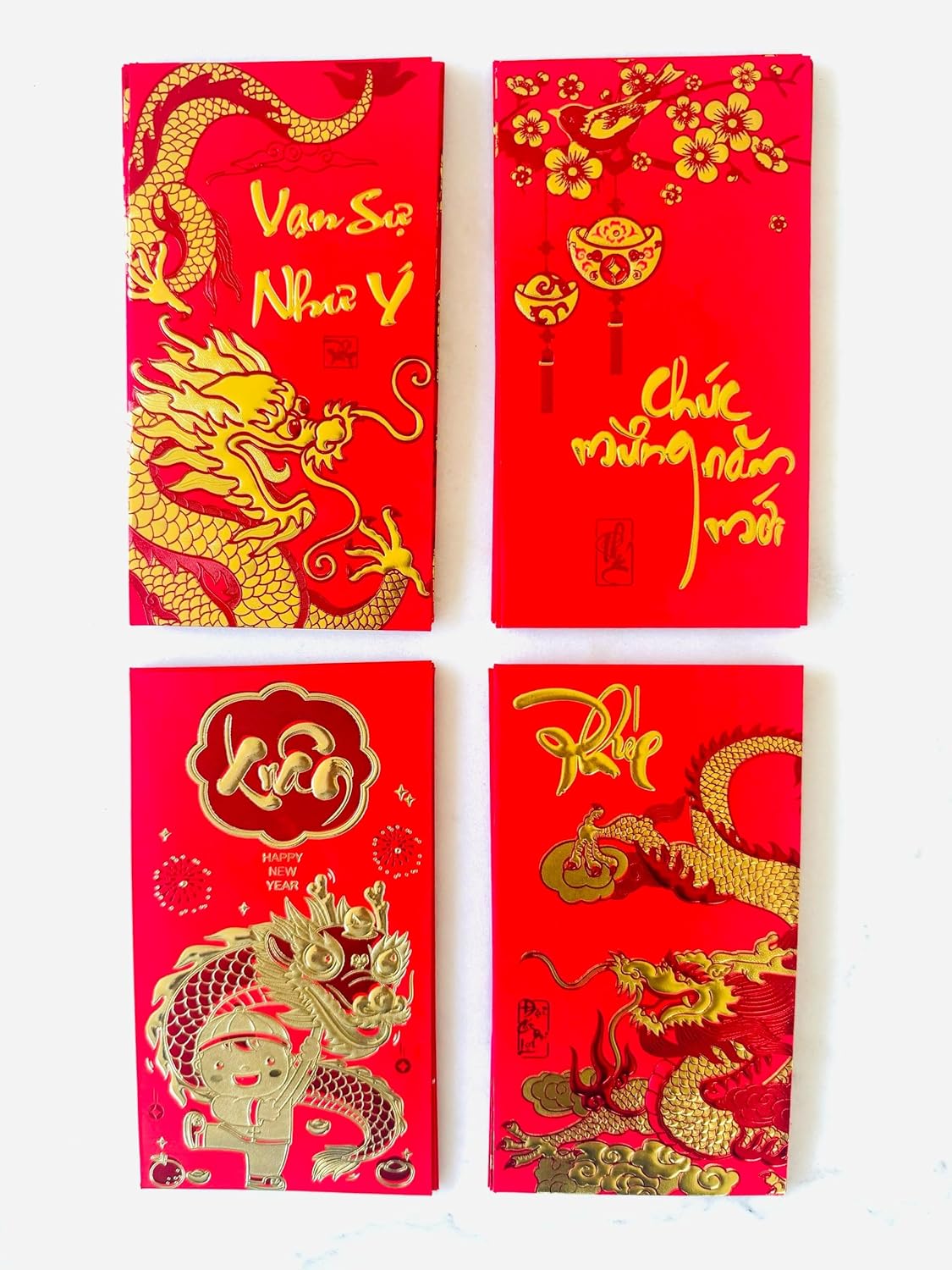 TRAHOO-24 Pieces Vietnamese New Year Red Lucky Money Envelopes (large ...