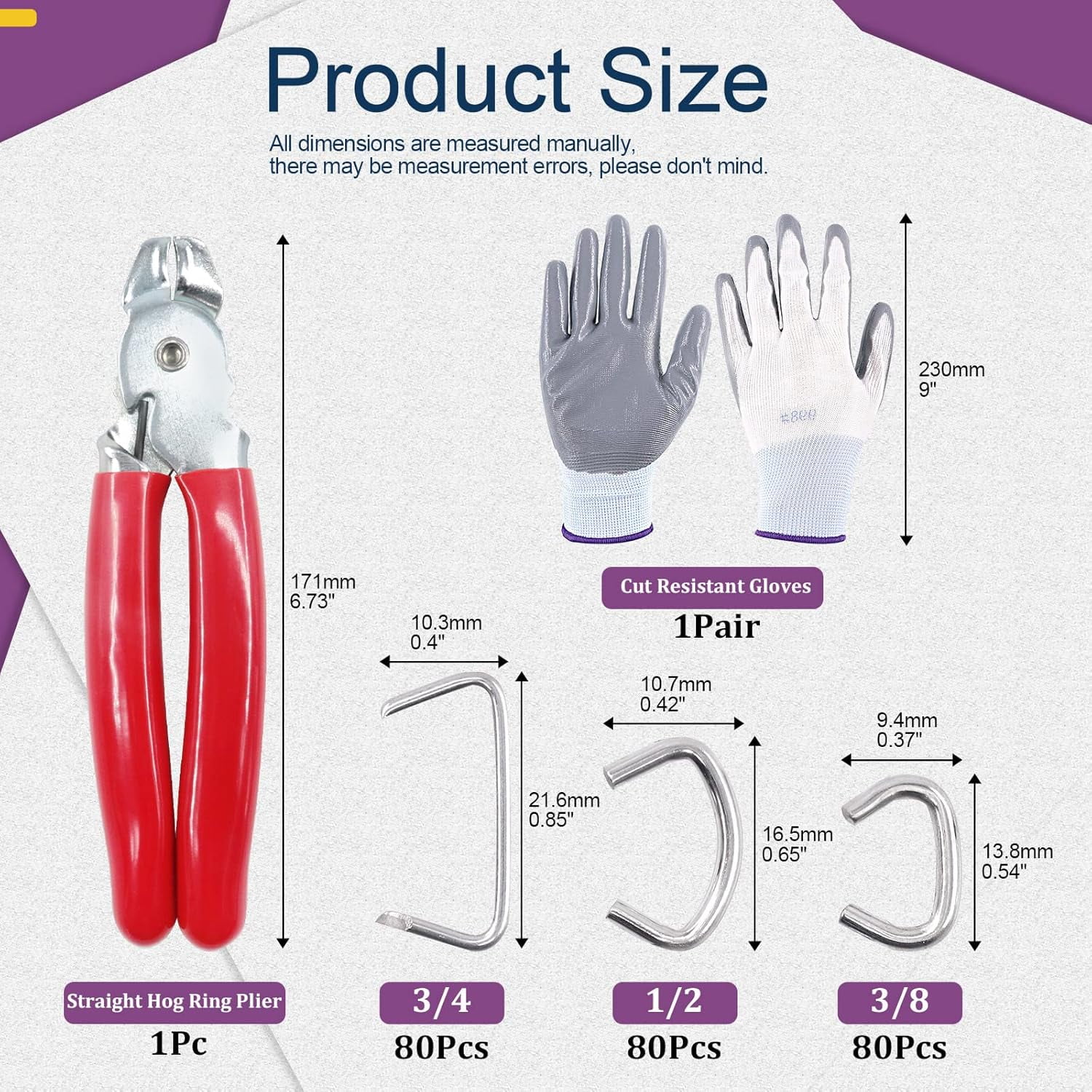 TRAHOO-240Pcs 3/4" 1/2" 3/8" Galvanized Hog Rings with Straight Hog ...