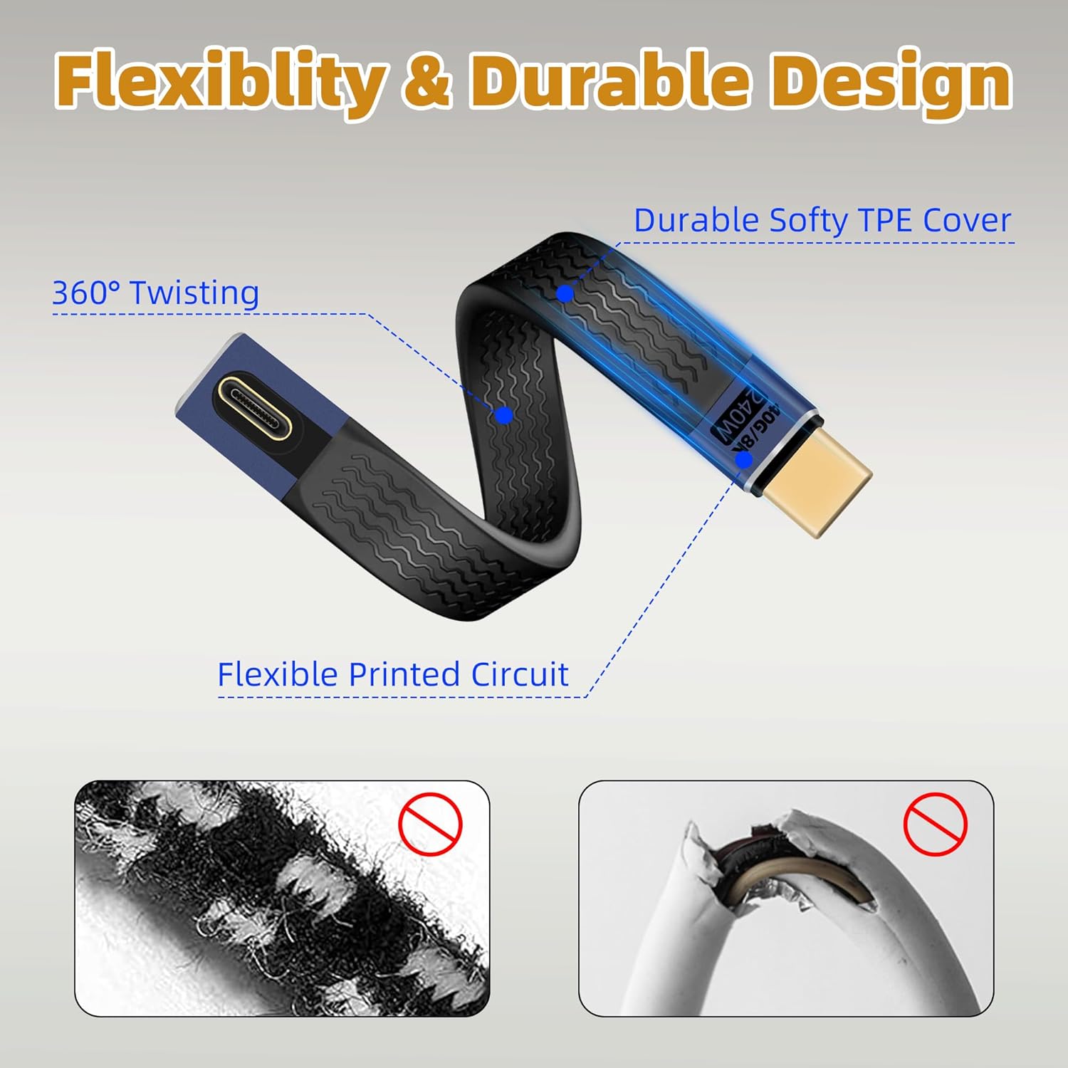 TRAHOO-240W Short USB C Short Cable, 40Gbps 90 Degree Middle Angle USB ...