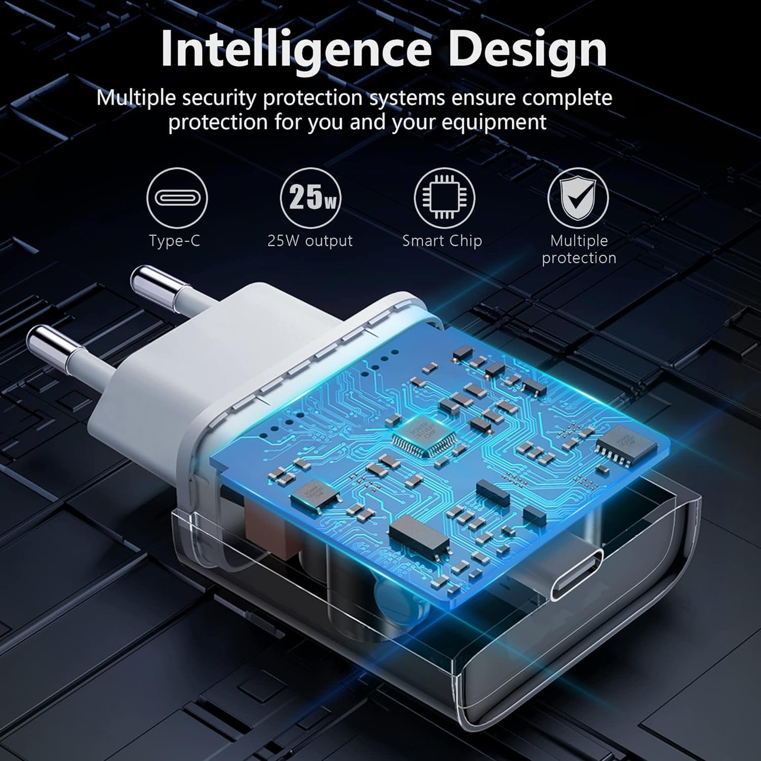 TRAHOO-25W USB C European Plug Adapter with 6FT Cable for iPhone 14/14 Pro/14 Pro Max/14 Plus/13 ...