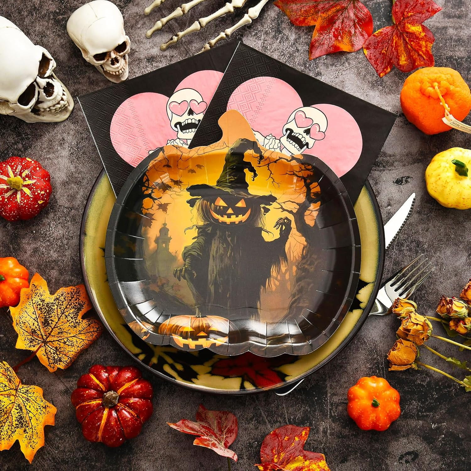 TRAHOO-28 Pcs Halloween Paper Plates, Halloween Party Plates Pumpkin ...