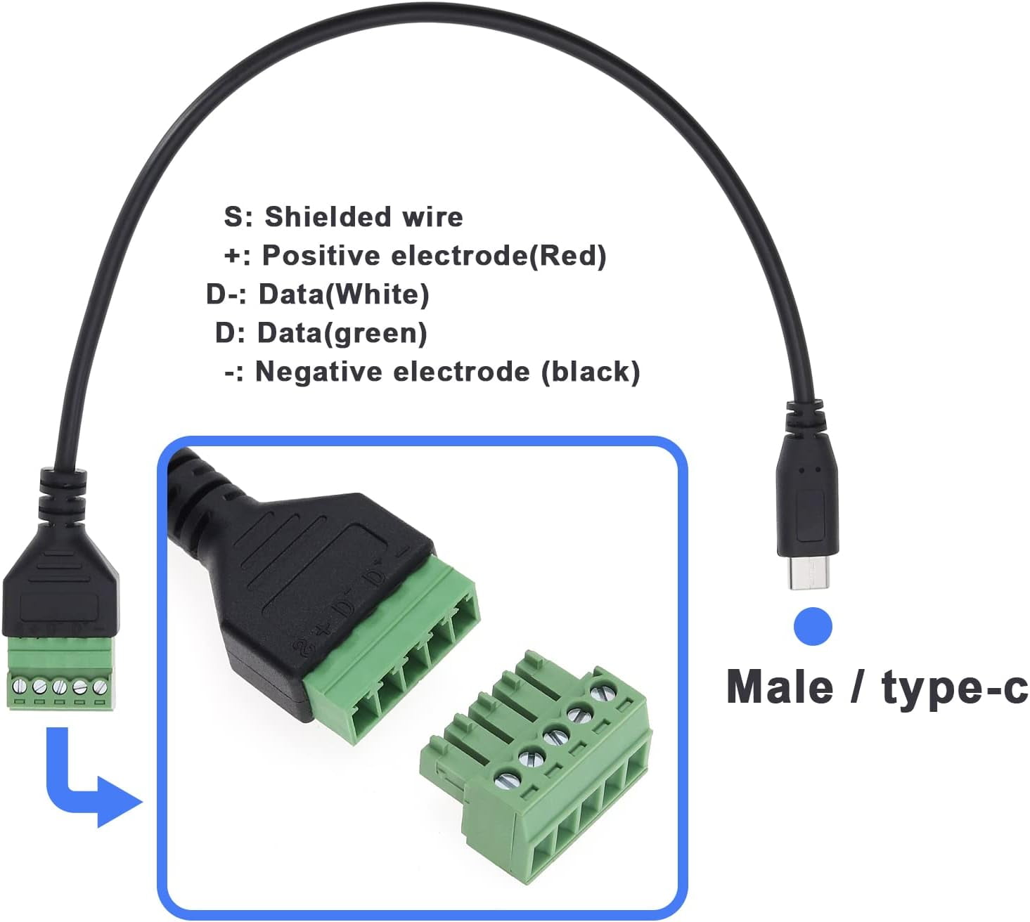 TRAHOO-2PCS USB C Terminal Block Connector Solderless Pluggable Type-C ...