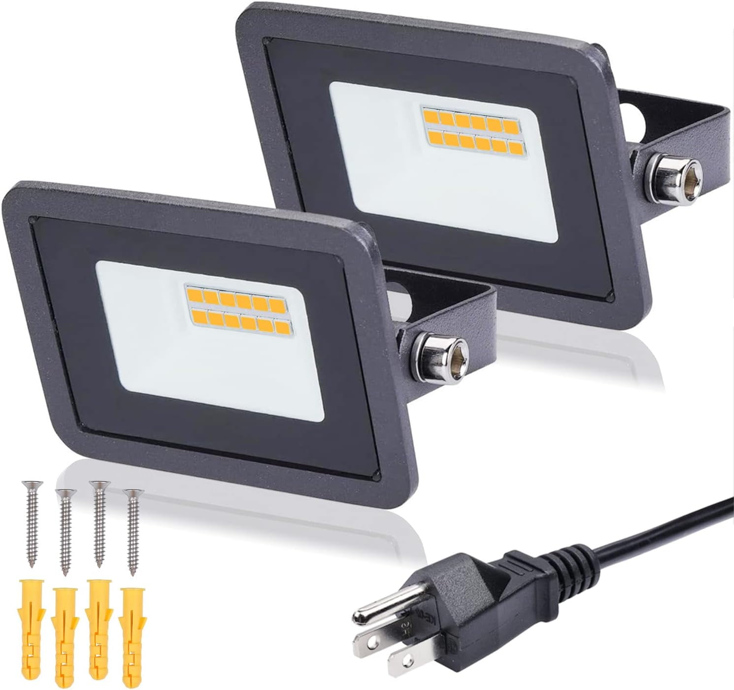 TRAHOO-2Pack 10W Plug in LED Flood Light, Warm White LED Work Light ...