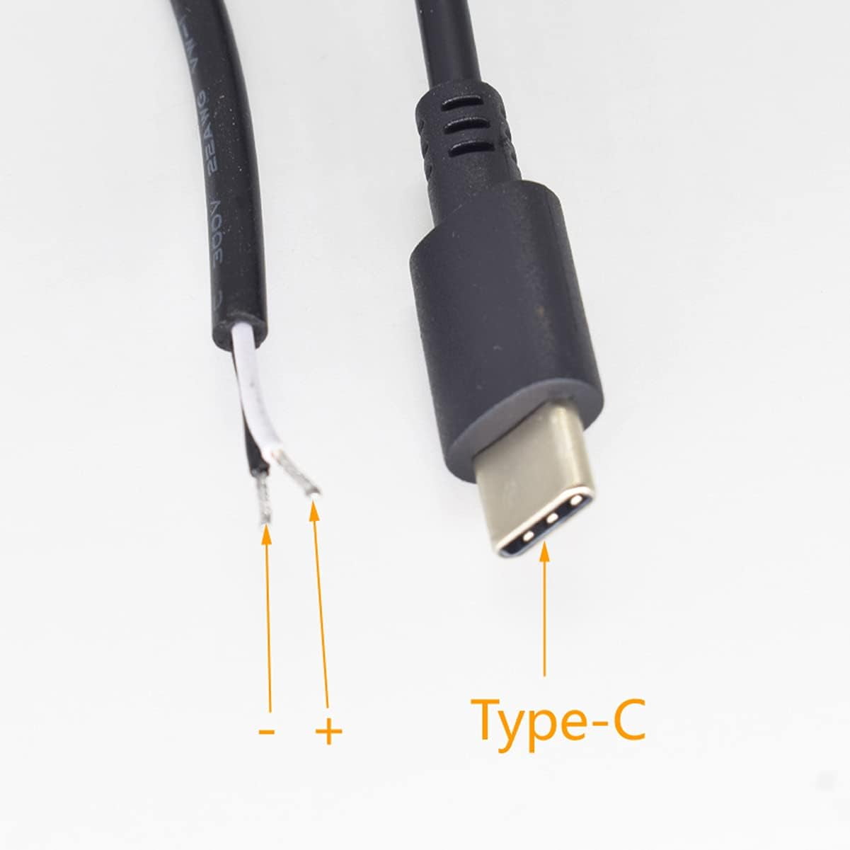 TRAHOO-2Pack 1M/3.3Ft USB C Power Pigtail 2 Wire 22AWG 3A 12V Type C USB Male Plug to 2 Pin Bare ...