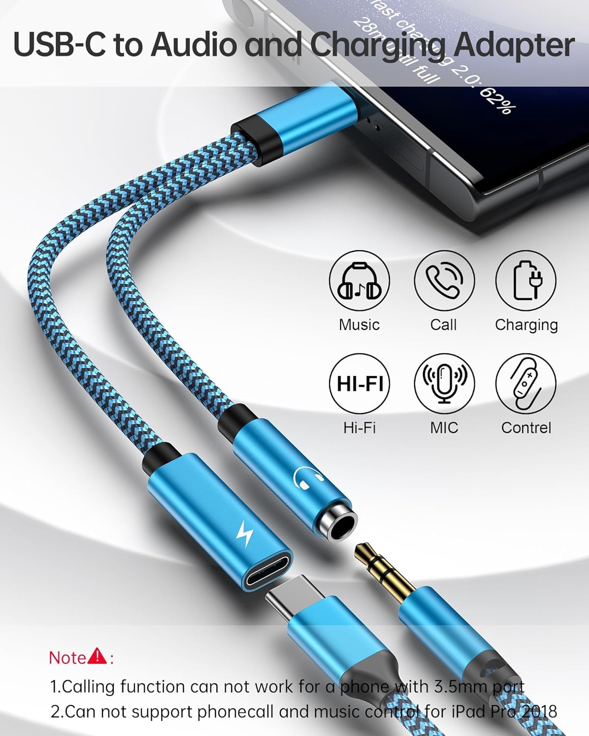 TRAHOO-2Pack 2 in 1 USB C to 3.5mm Aux Adapter, Android Dongle C to C ...