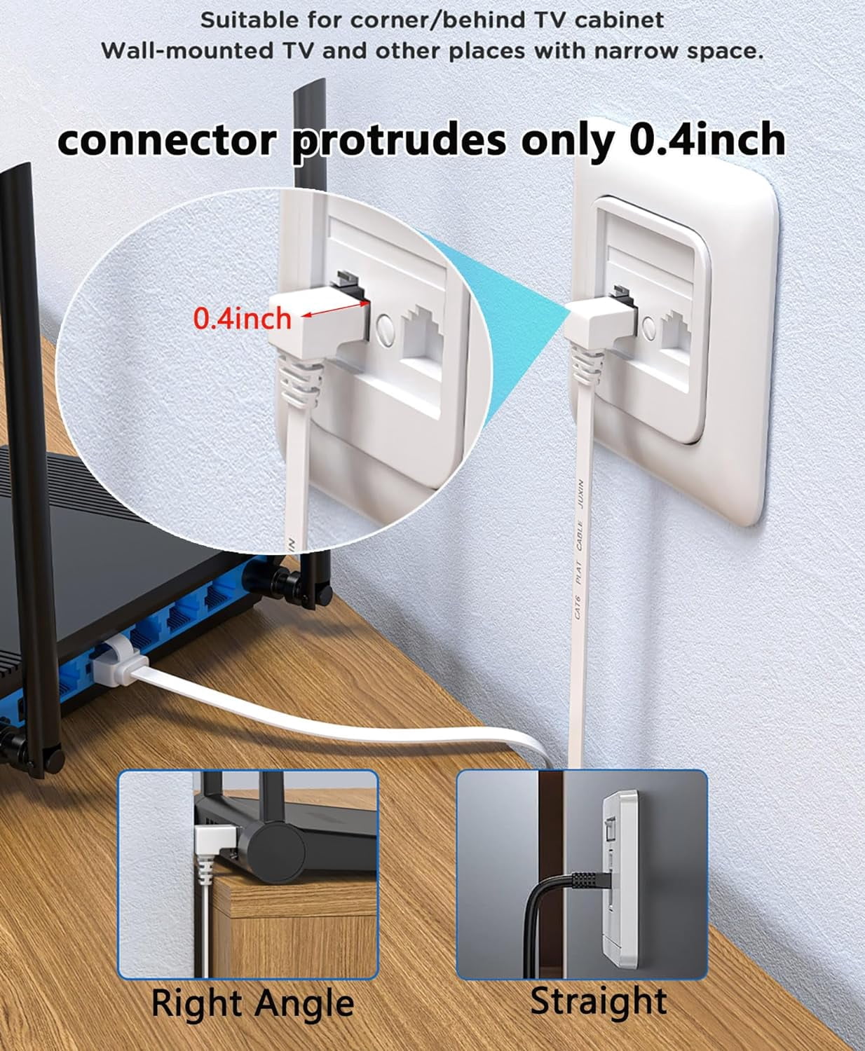 TRAHOO-2Pack 90 Degree Cat 6 Ethernet Cable Flat Right Angle Cat6 ...