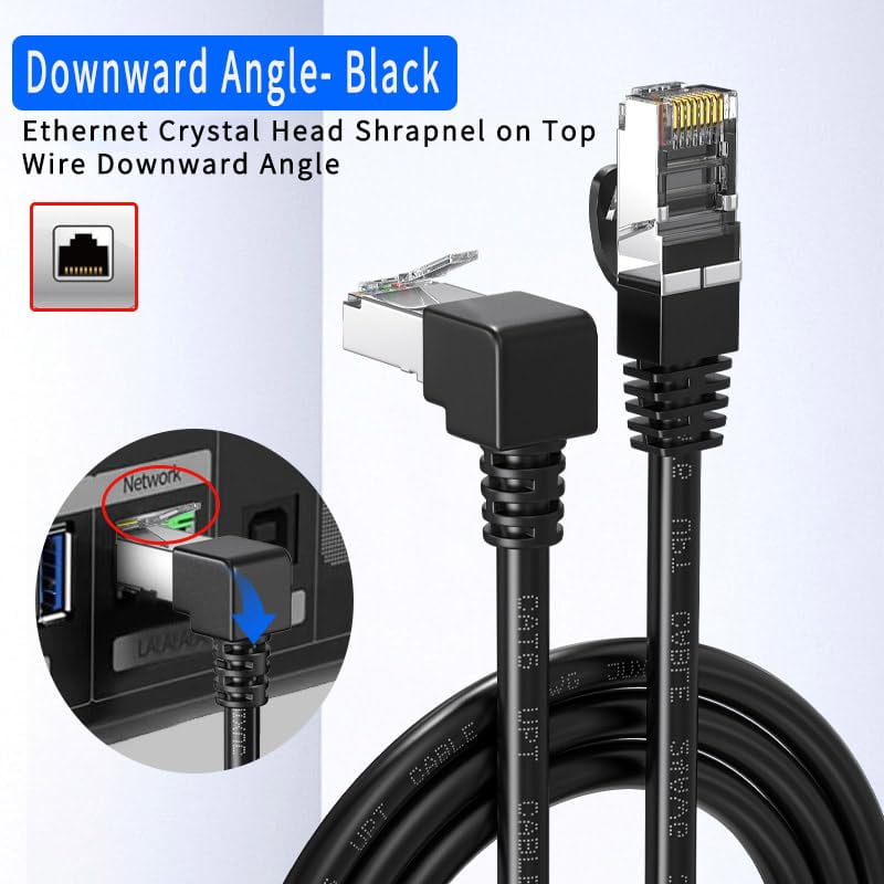 TRAHOO-2Pack 90 Degree Cat6a Ethernet Cable Shielded RightAngle Down/UP ...