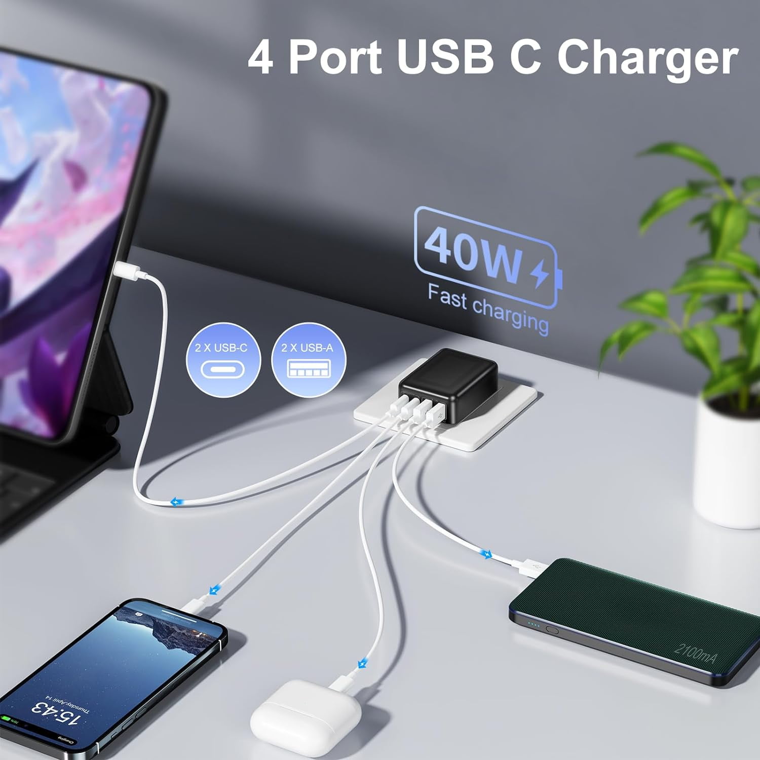 TRAHOO-2Pack Flat USB C Charger Block \u2022 40W Foldable & Slim Fast ...