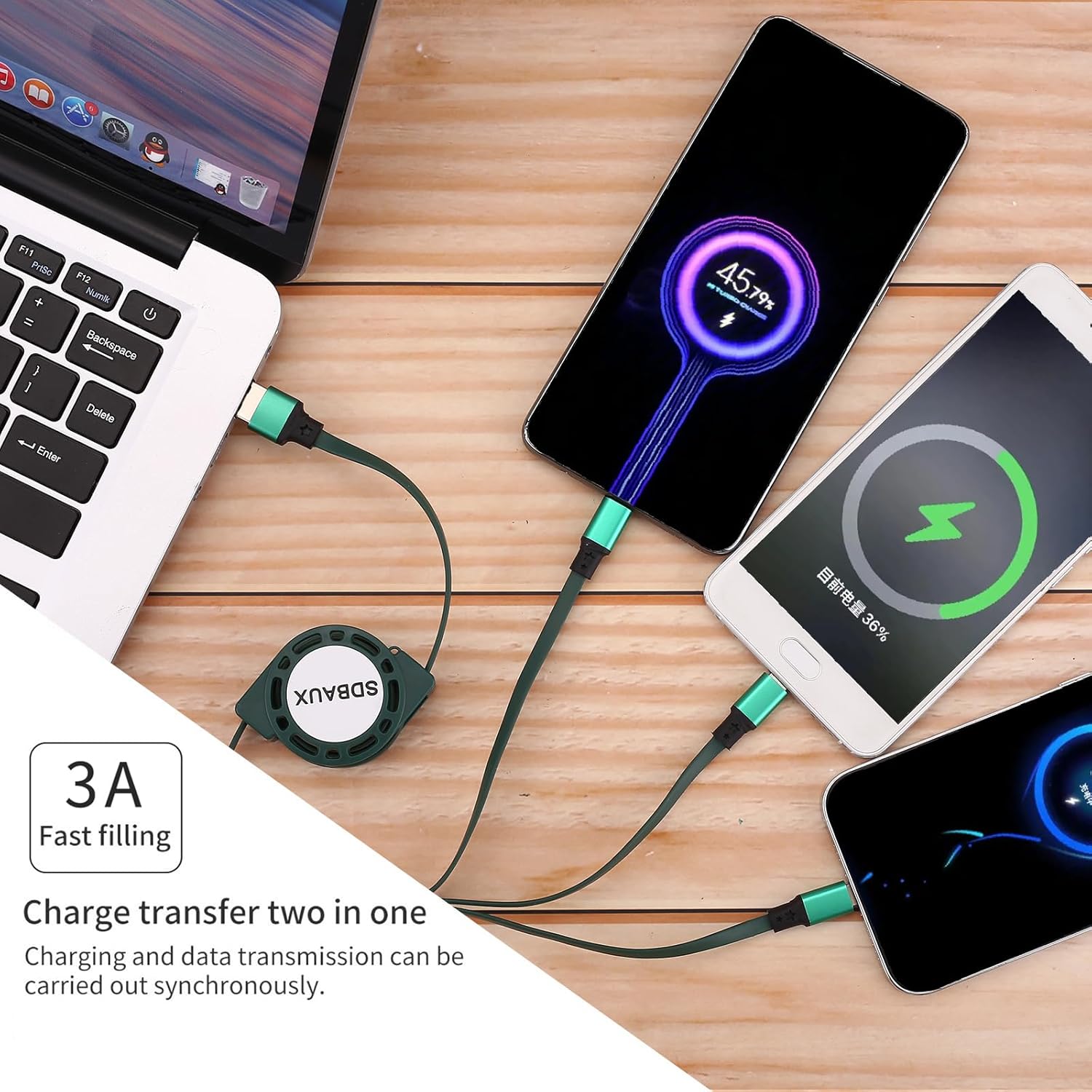 TRAHOO-2Pack Multi USB Charger Cable Retractable 3 in 1 Multiple ...