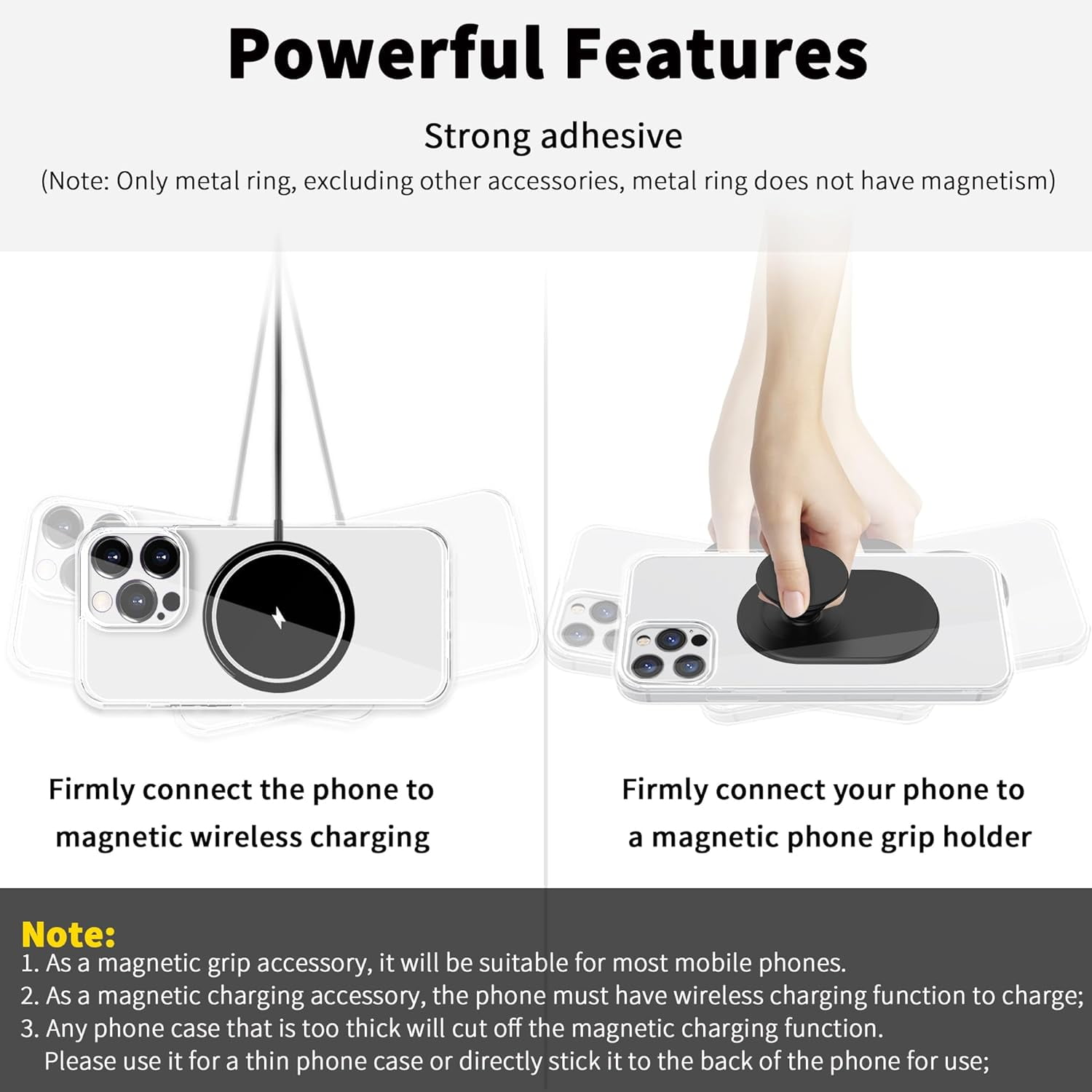 TRAHOO-2Pcs Metal Ring Sticker for Pop Socket Magnetic Grip, Magnetic ...