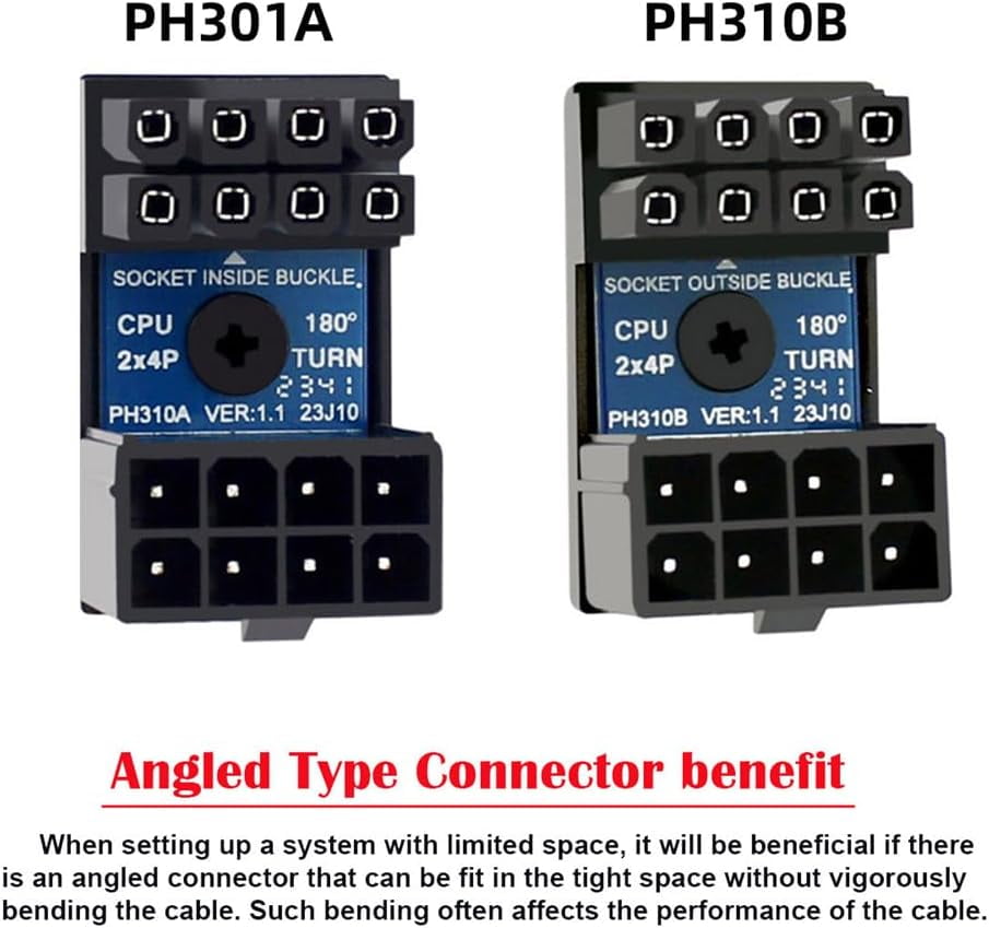 TRAHOO-2pcs/lot 360 Degree Up Down Angled EPS 8P ATX Male to Female ...