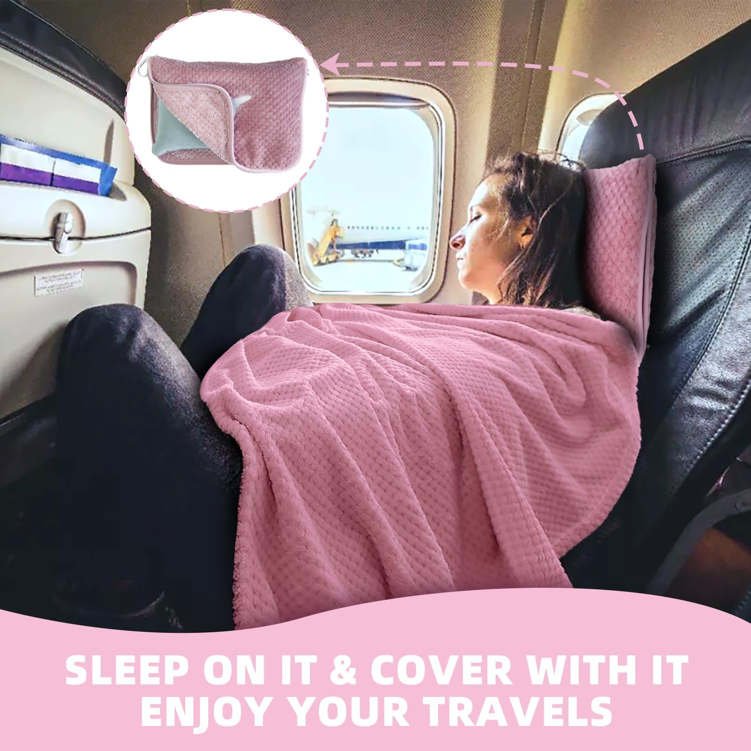 TRAHOO-3 in 1 Travel Blanket Pillow Set - 350 GSM Thick Travel Blanket ...