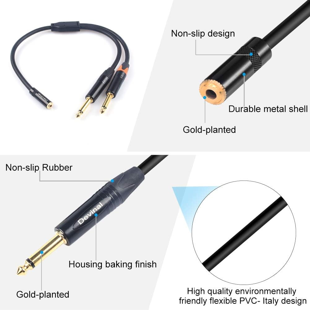 TRAHOO-3.5mm to Dual 1/4 Y Splitter Cable, 1/8" Female TRS to Dual 6 ...