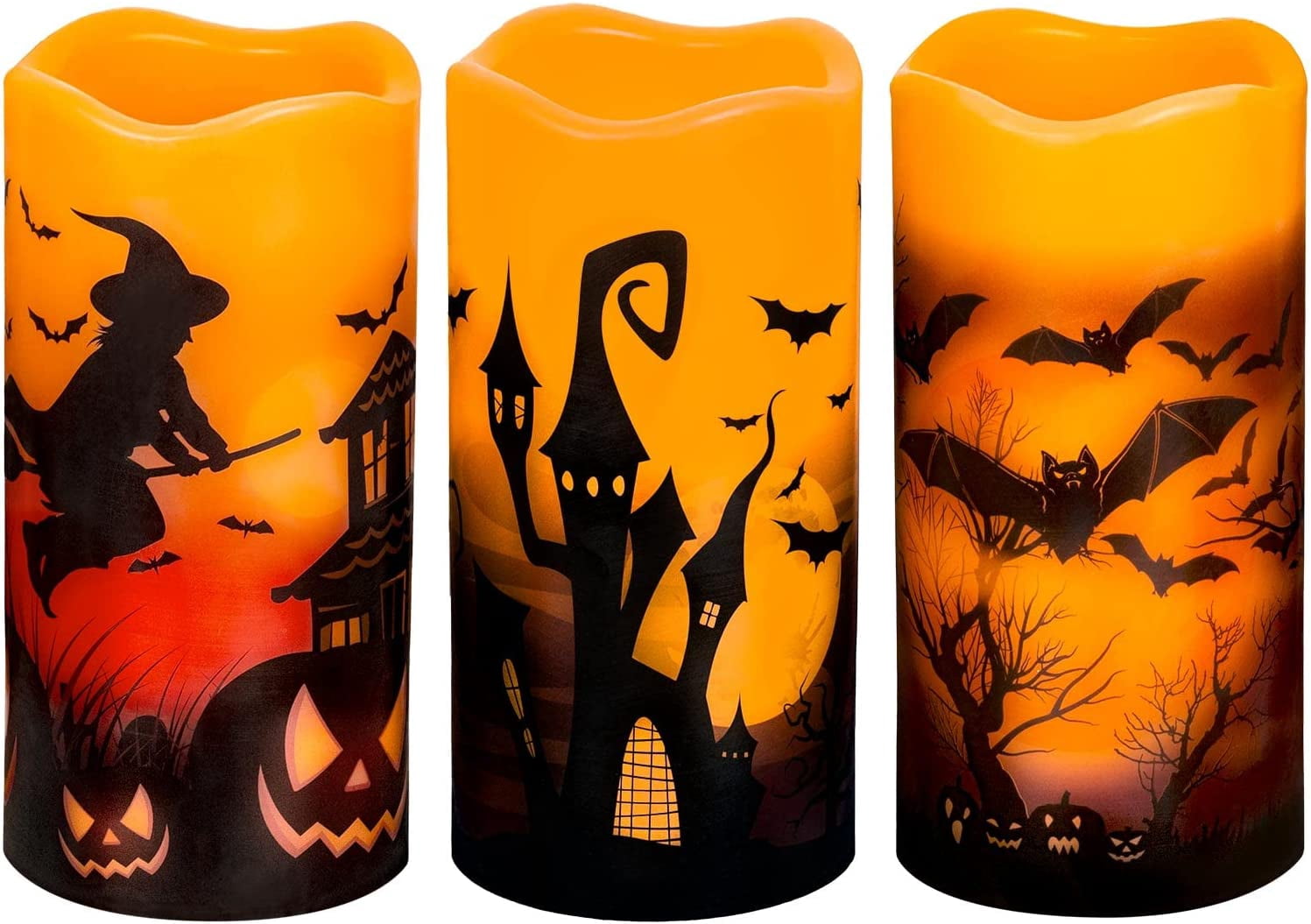 TRAHOO-3 PCS Battery Operated Flameless Flickering Candles with 6 Hour ...