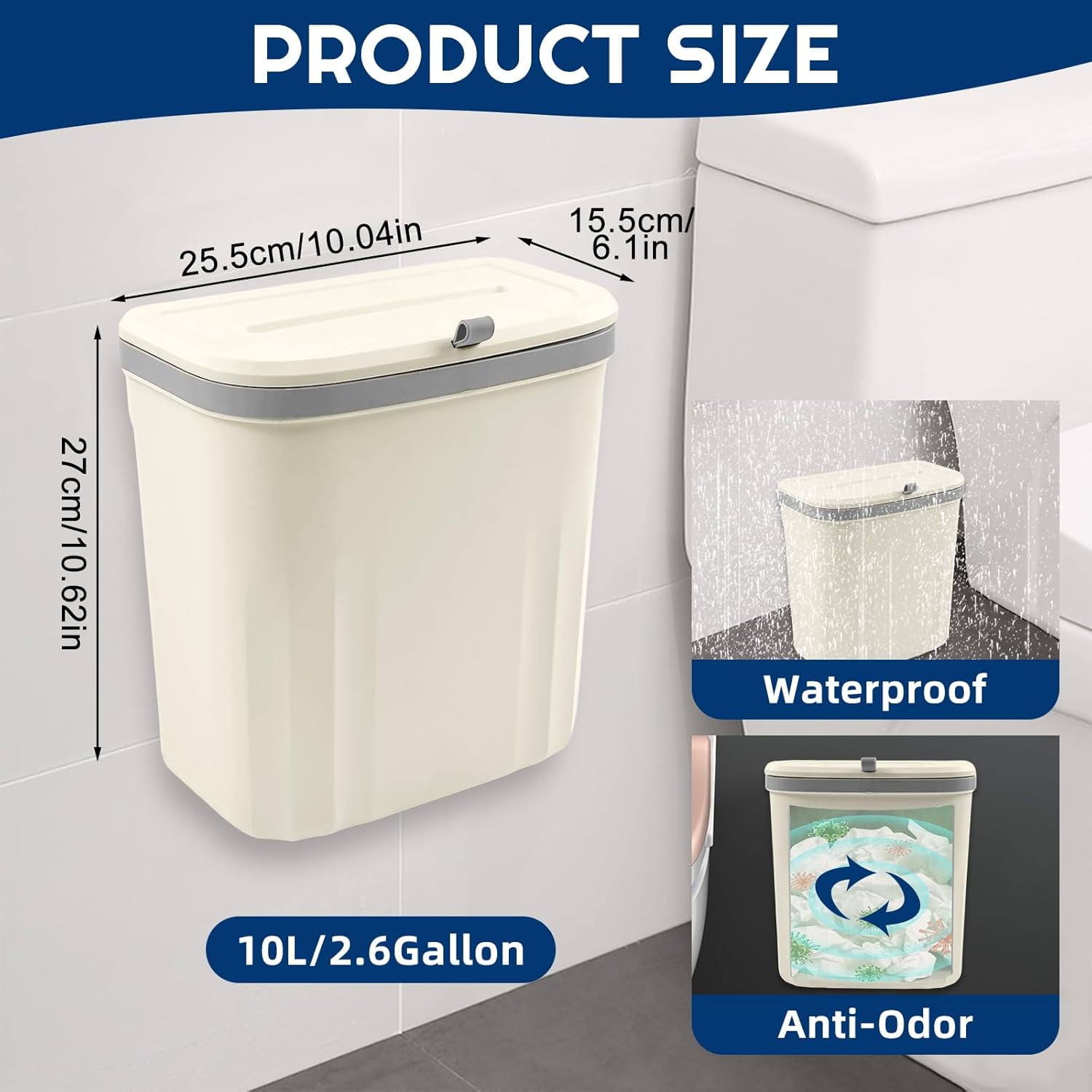 TRAHOO-3 Pack Hanging Trash Can with Lid, 10L/2.6 Kitchen Compost Bin ...