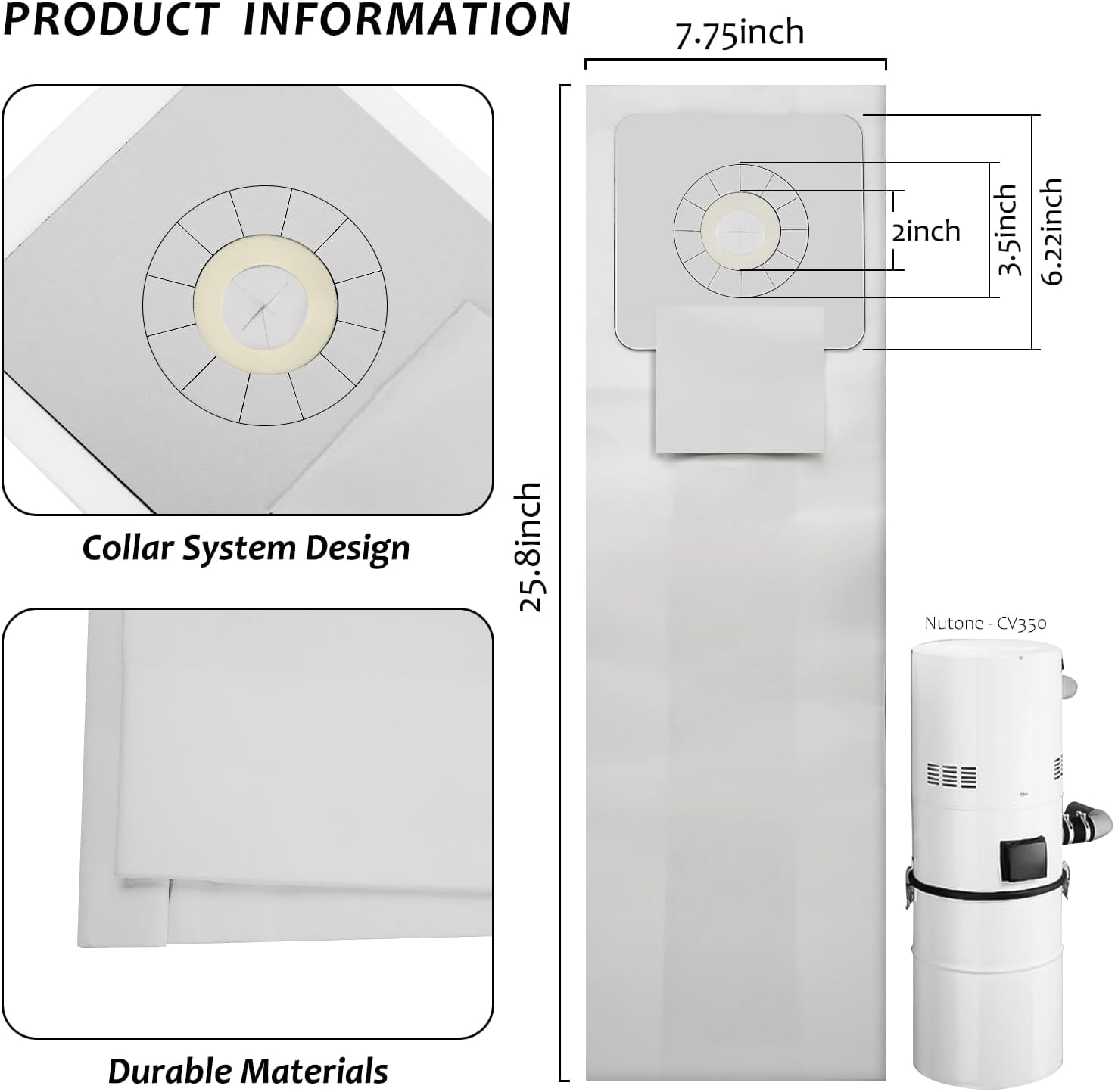TRAHOO-3 Pack Replacement DVC HEPA Central Vacuum Bag for Nutone CV350 ...