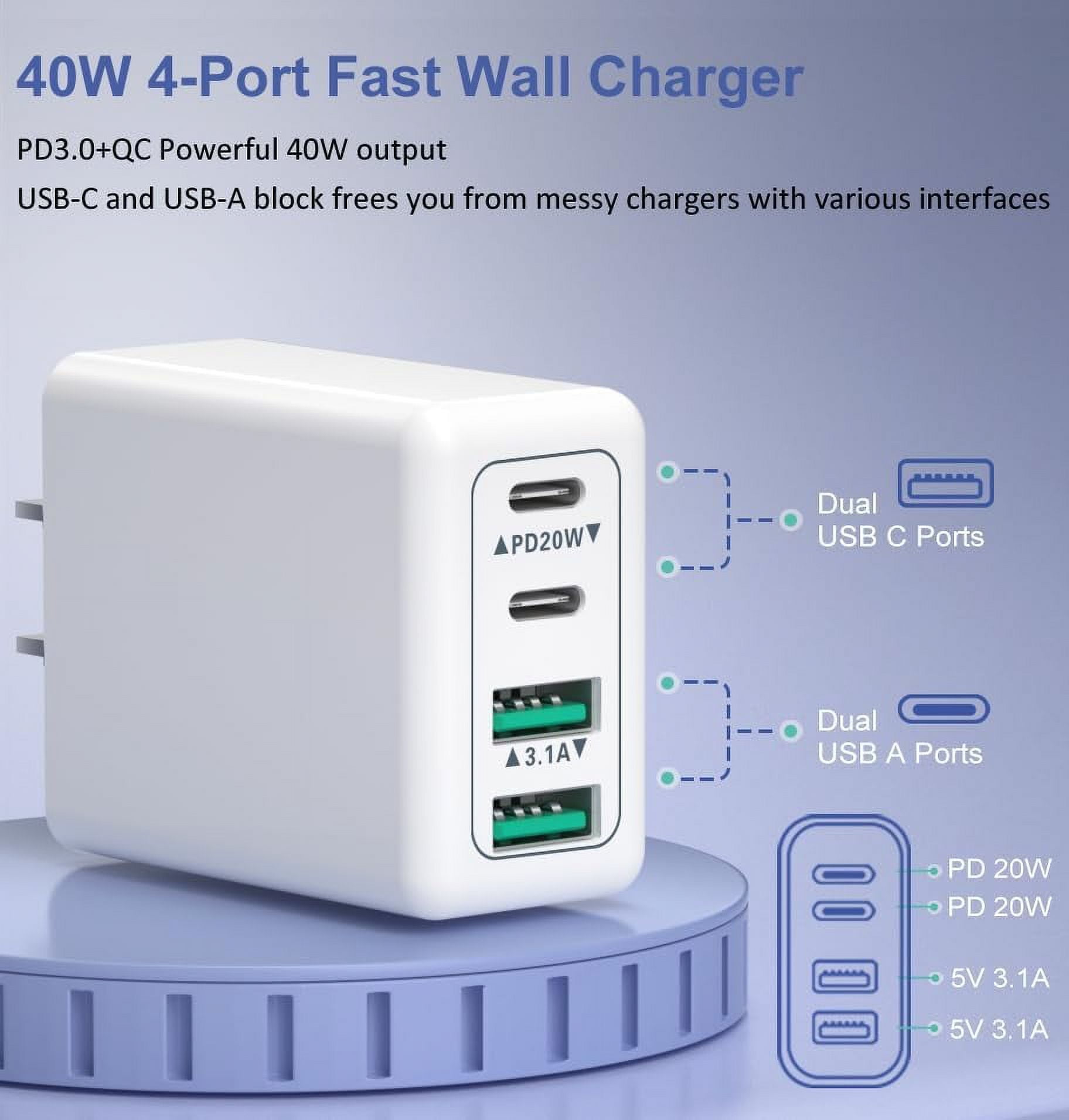 TRAHOO-[3 Pack] USB C Wall Charger, 40W 4-Port USB C Charger Fast ...