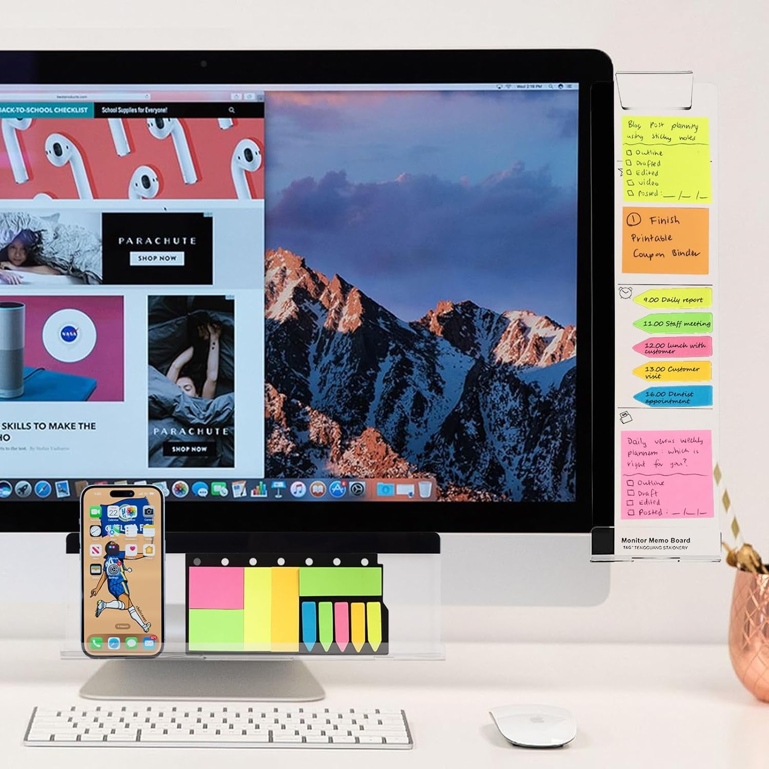 TRAHOO-3 Pcs Computer Monitor Memo Board, Left & Right & Bottom ...