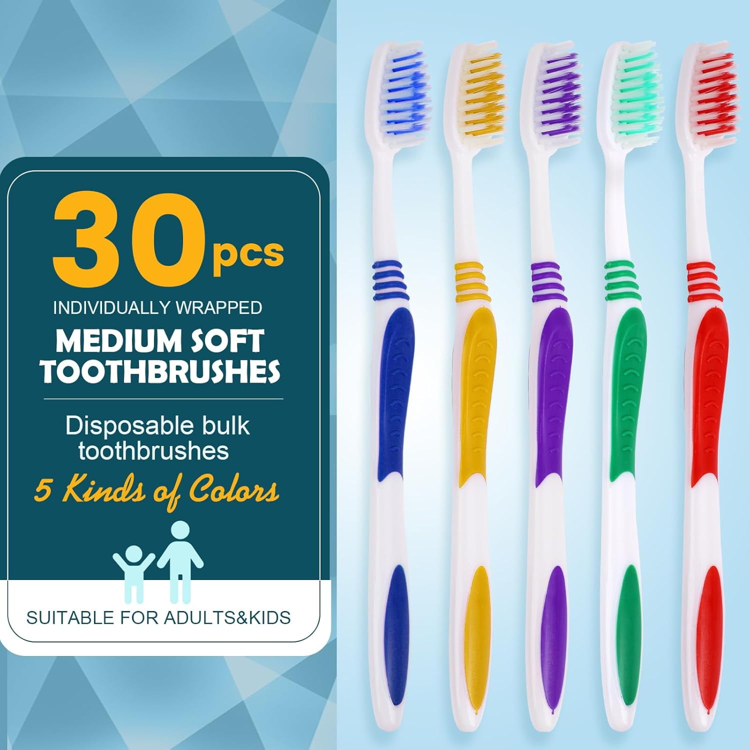 TRAHOO-30 PCS Individually Wrapped Bulk Toothbrush Pack, Colorful ...