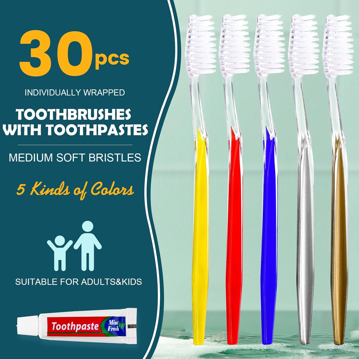 TRAHOO-30 PCS Individually Wrapped Bulk Toothbrush Pack with Toothpaste ...