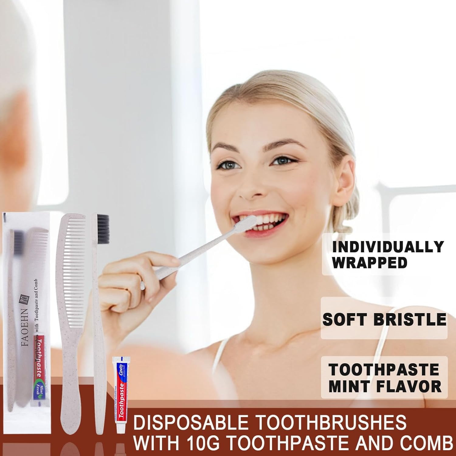 TRAHOO-30 Pack Apricot Disposable Toothbrushes with Toothpaste and Comb ...