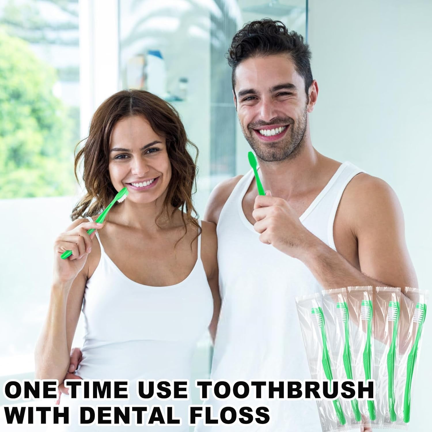 TRAHOO-30 Packs Disposable Toothbrushes with Floss,Green Single Use ...