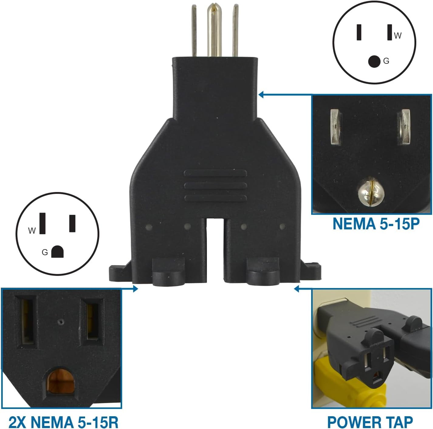 TRAHOO-30104 Y Male Plug Adapter U.S. 3 Prong Male Plug To Two U.S. 3 ...